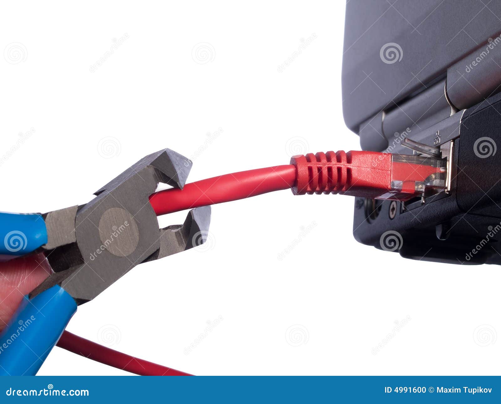 Cutting Network Wire Computer Safety Concept Picture. Image: 4991600
