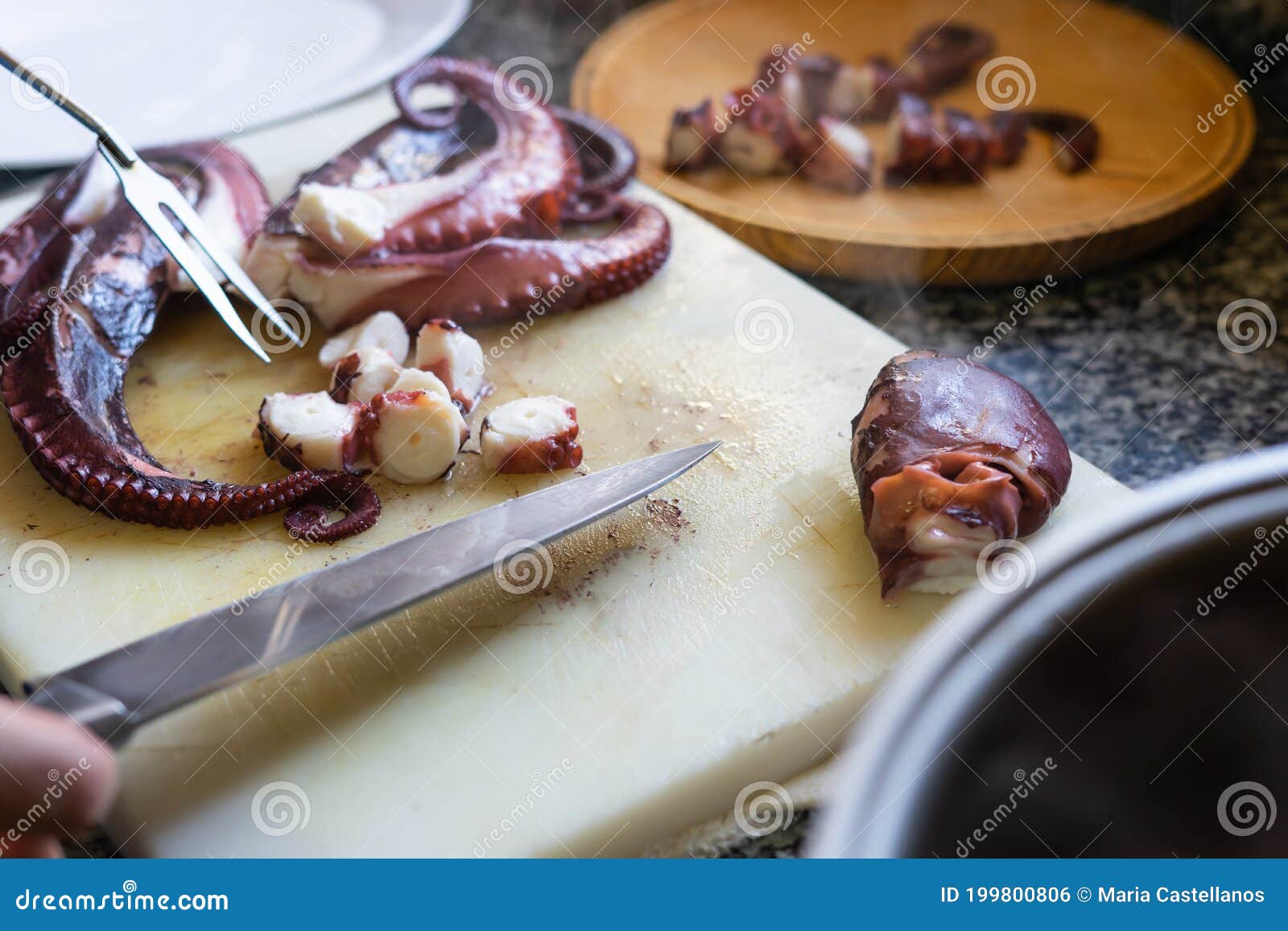 Cutting Octopus on Kitchen Board Stock Photo - Image of healthy, pieces ...