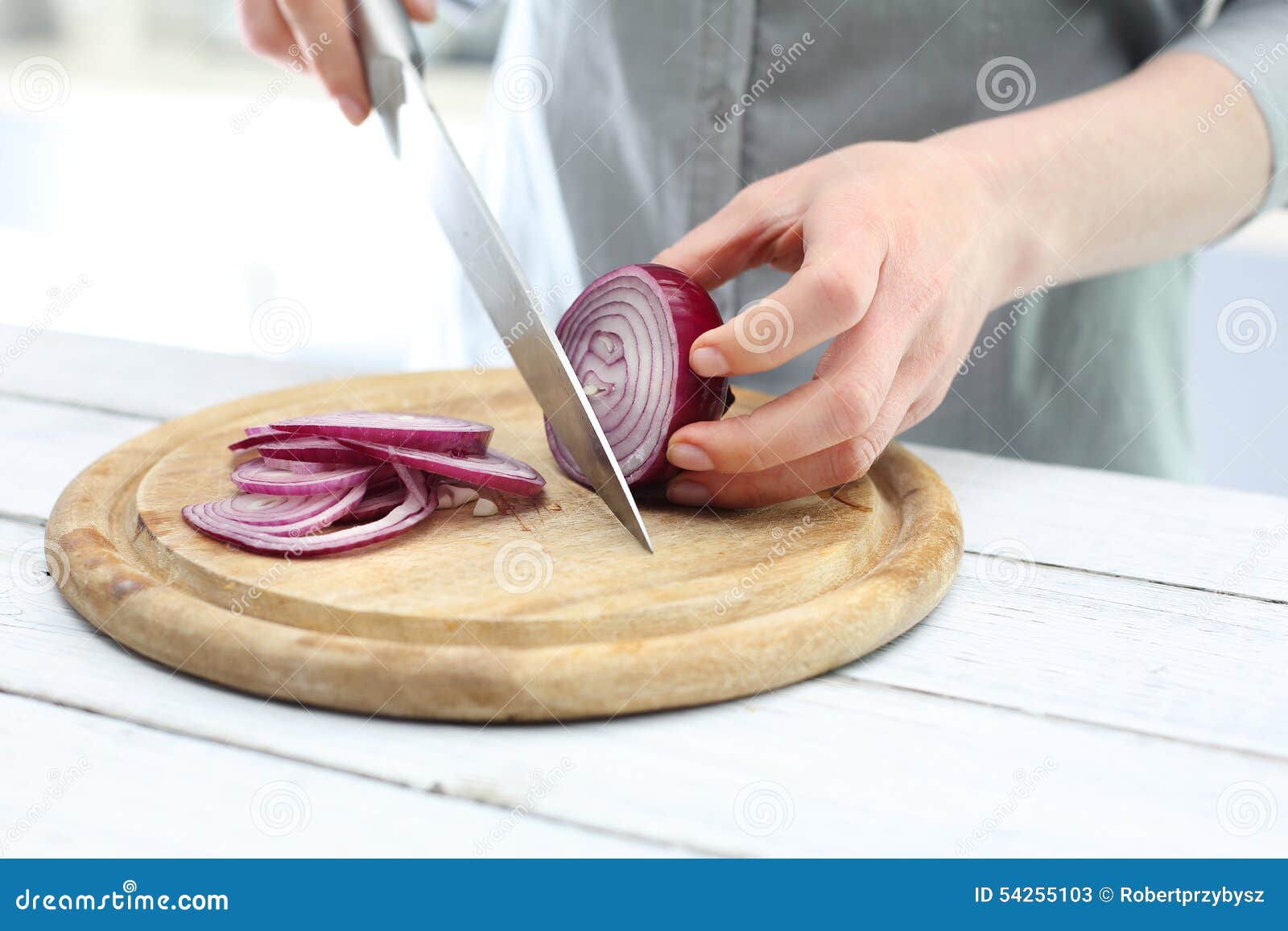 Cutting the Onion into Slices Stock Image - Image of knife, bowl: 54255103