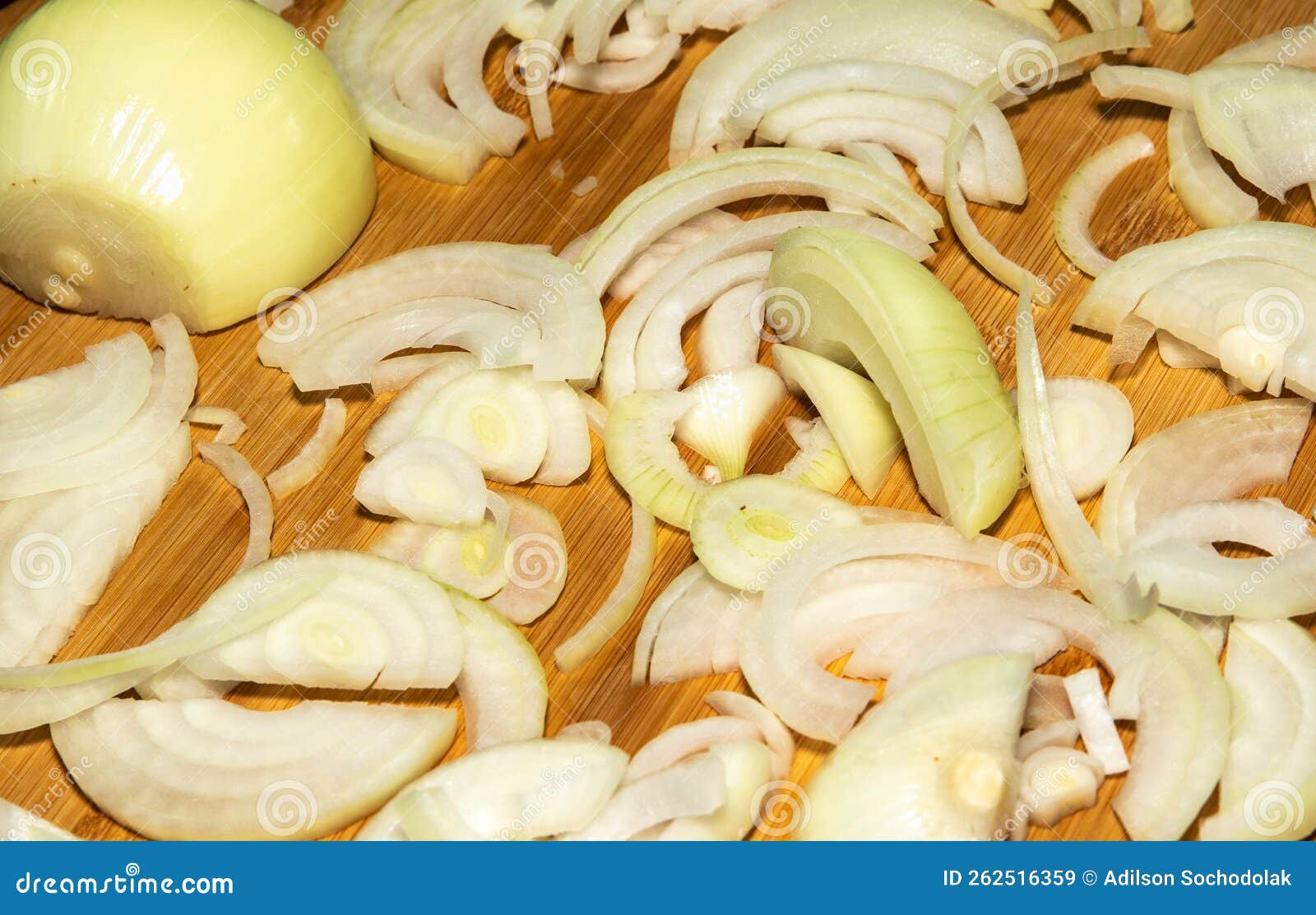 Cutting an Onion To Julienne with a Sharp Knife in Selective Focus and ...