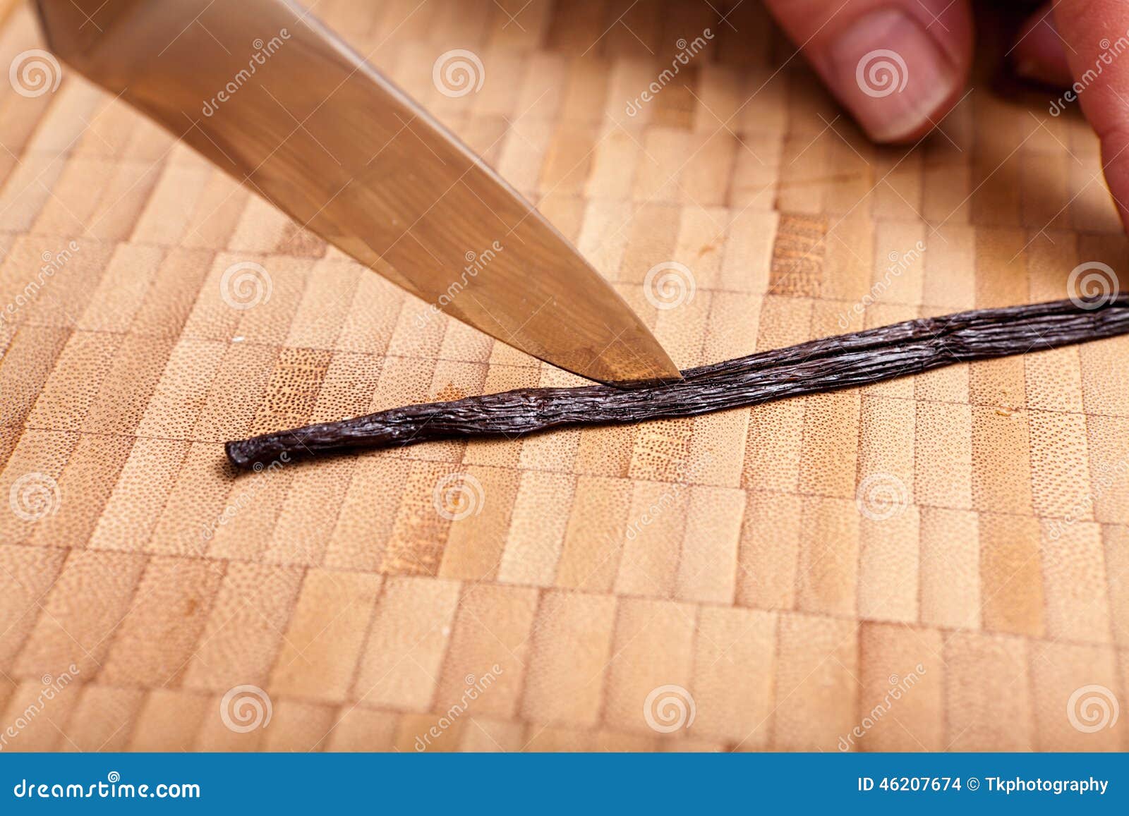 Cutting Open the Vanilla Pod with a Knife Stock Photo - Image of board ...