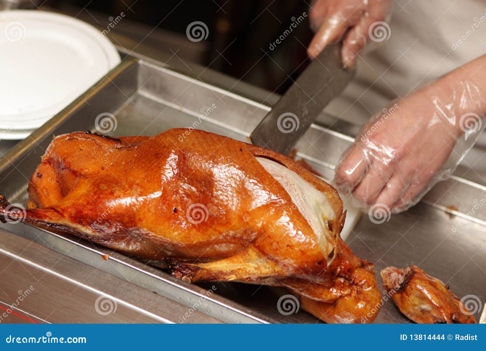 Cutting of Peking Duck stock photo. Image of meal, cooking - 13814444