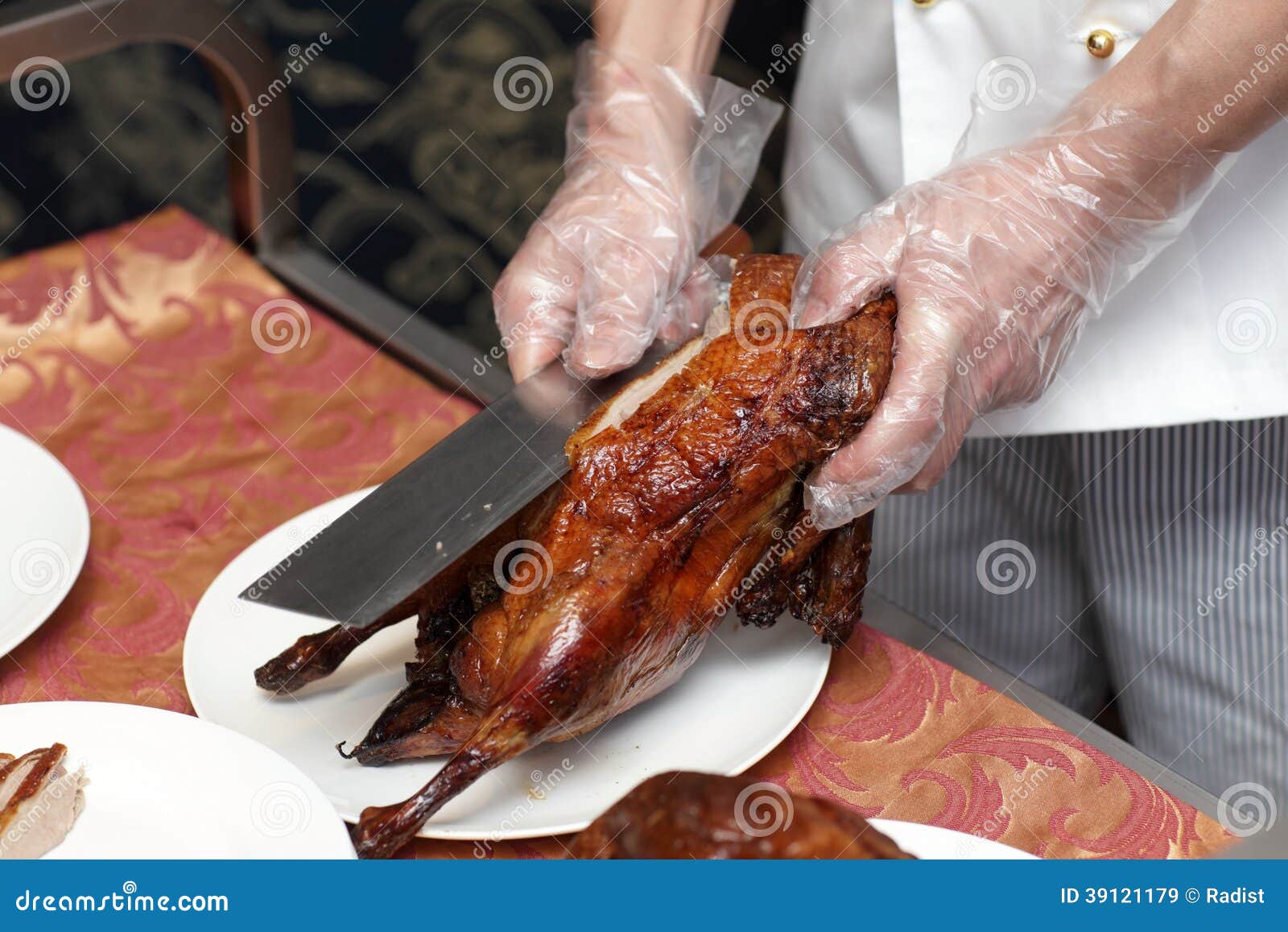 Cutting peking duck stock image. Image of culture, duck - 39121179