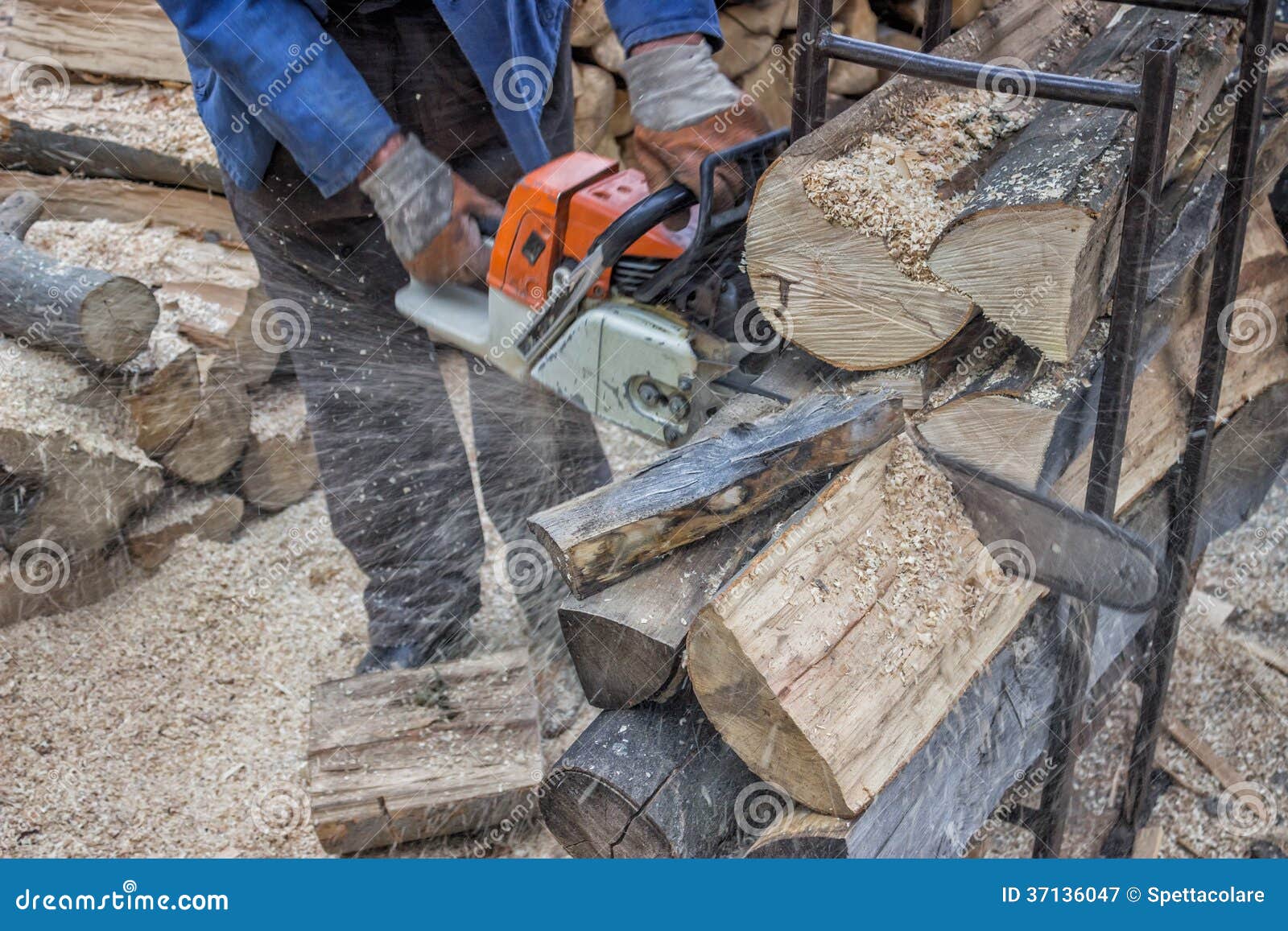 Cutting Pile of Wood with a Chainsaw 7 Stock Image - Image of prepare ...