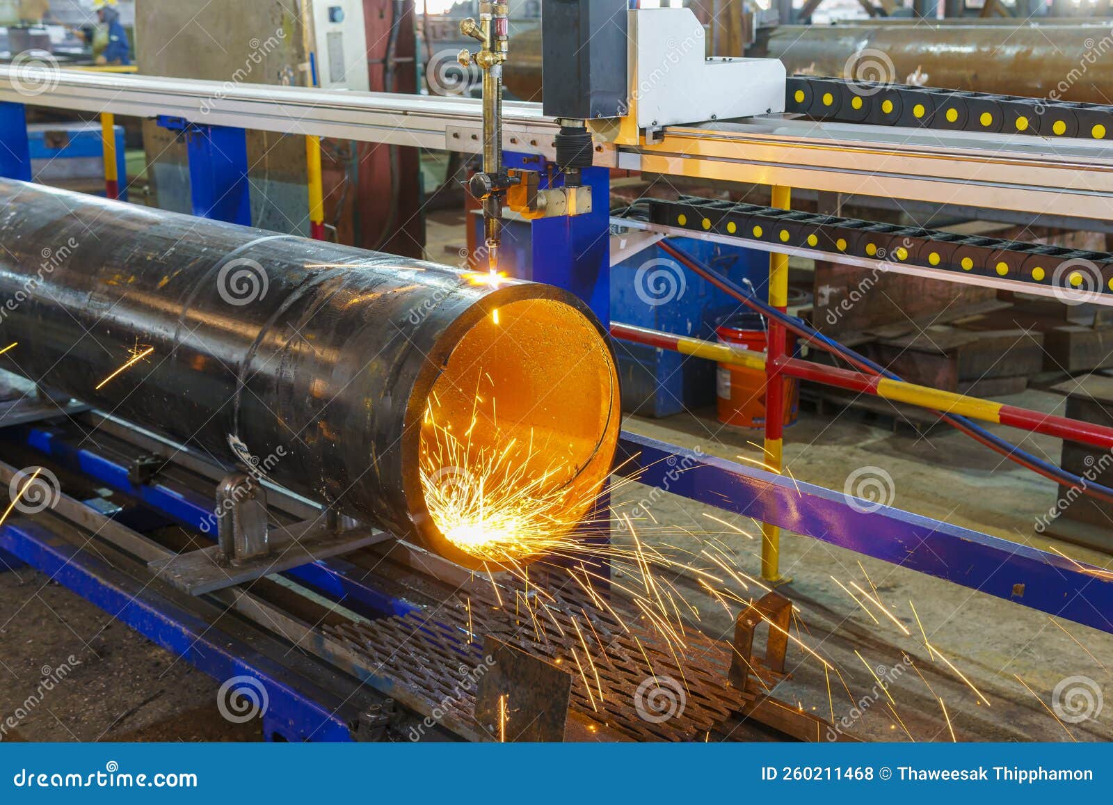 Cutting Pipe Carbon with CNC Plasma Cutting Machine Stock Photo - Image ...