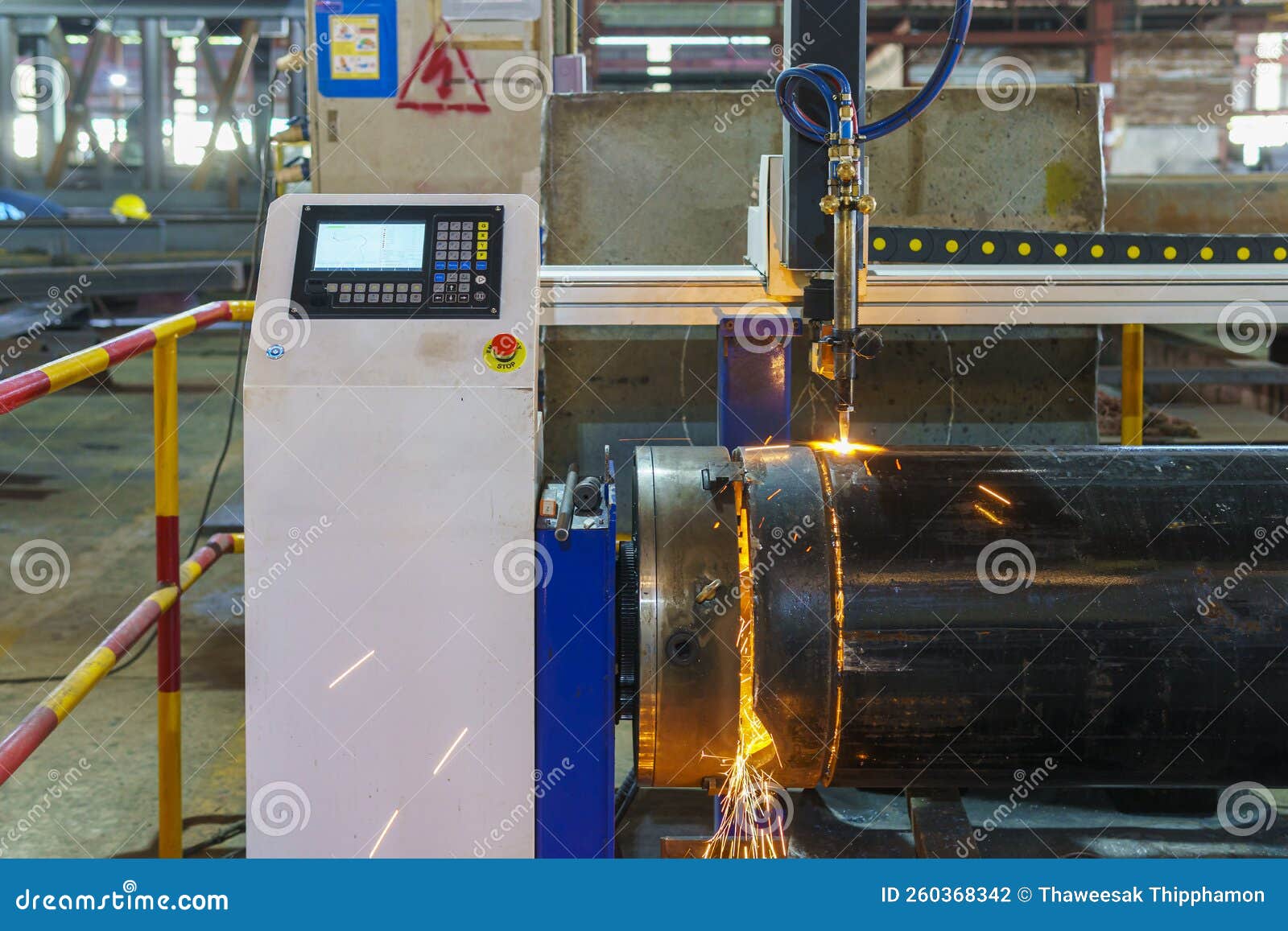 Cutting Pipe Carbon with CNC Plasma Cutting Machine Stock Photo - Image ...