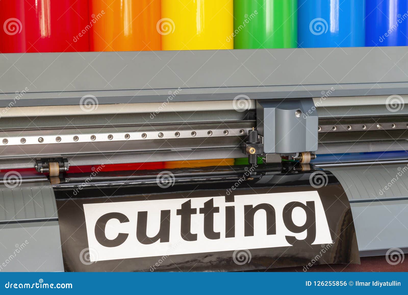 Cutting Plotter Close-up. the Process of Cutting a Vinyl Film Stock ...