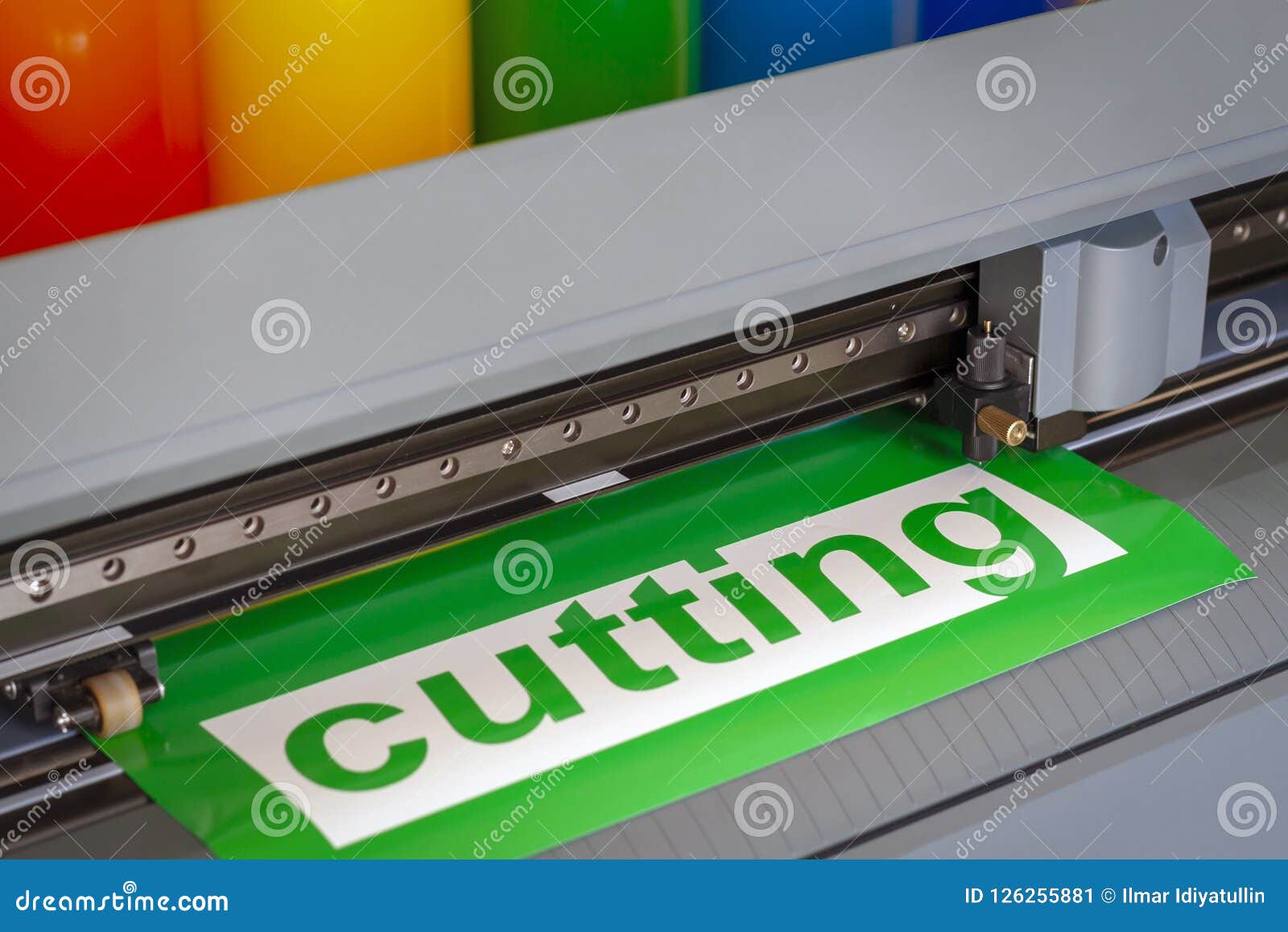 Cutting Plotter Close-up. the Process of Cutting a Vinyl Film Stock ...