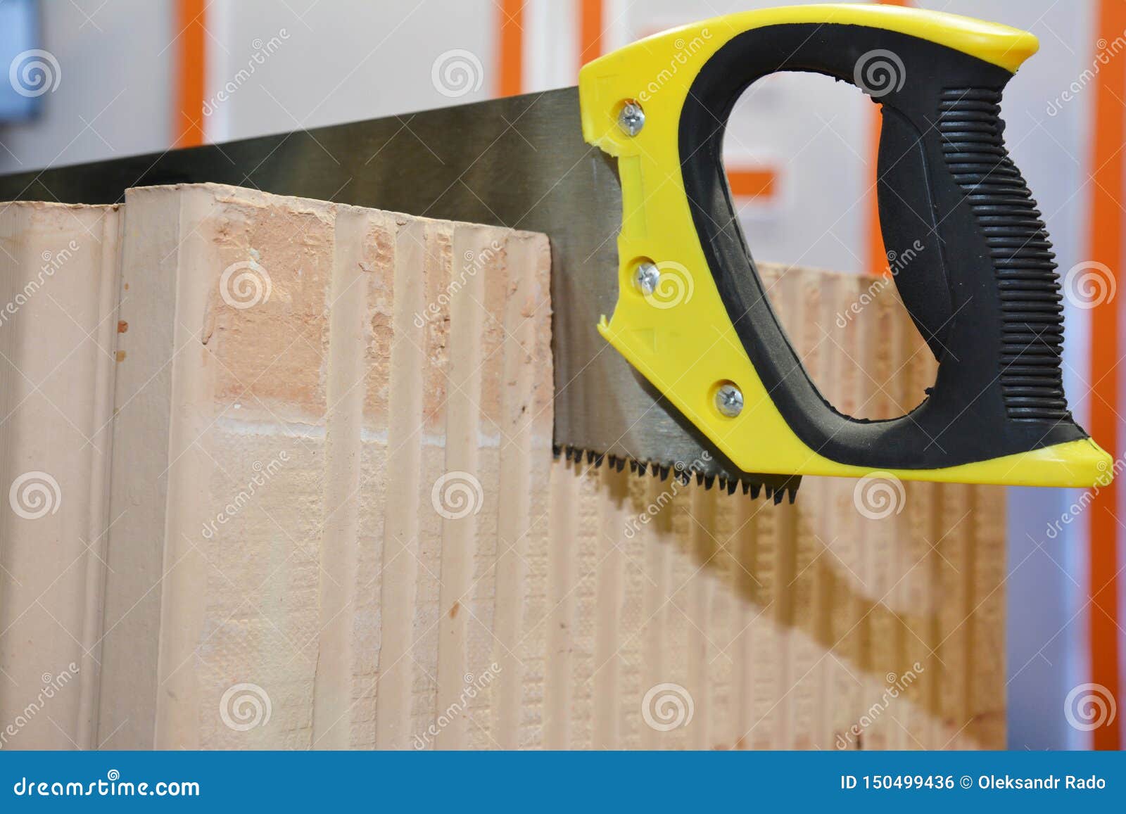 Cutting Porous Ceramic Block with Hand Saw Stock Photo - Image of ...