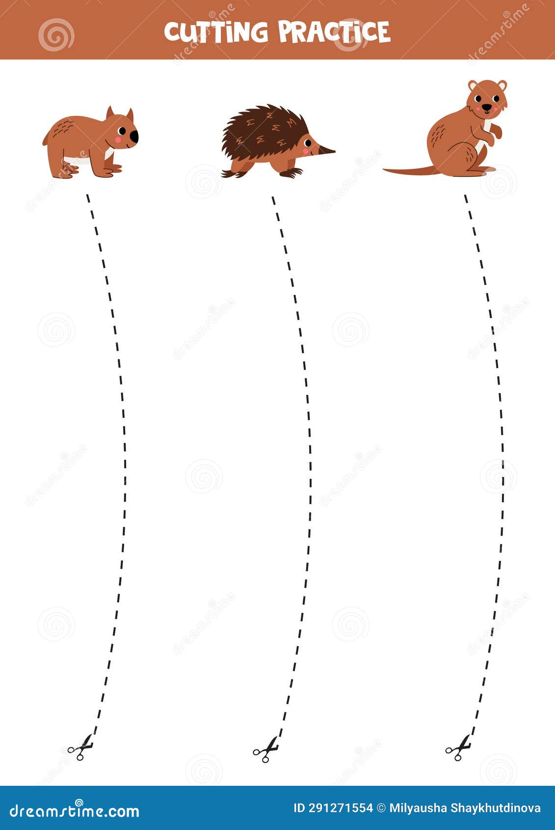 Cutting Practice for Children with Cute Australian Animals. Stock ...