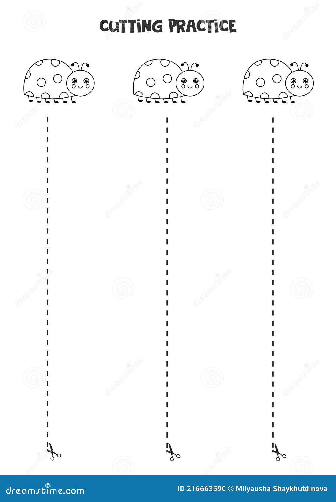 Cutting Practice for Children with Cute Ladybug Stock Vector ...