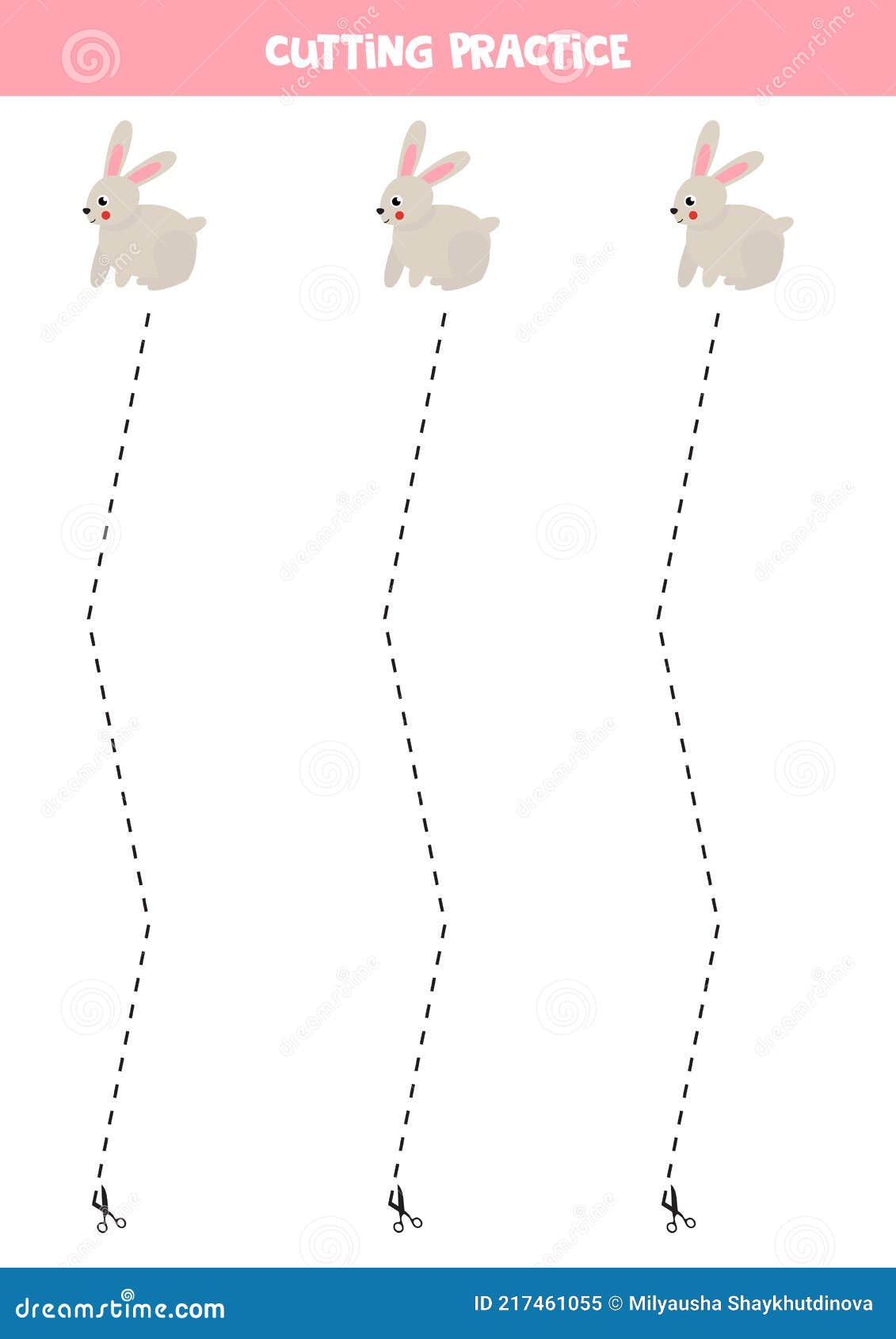 Cutting Practice for Children with Cute Rabbit. Stock Vector ...