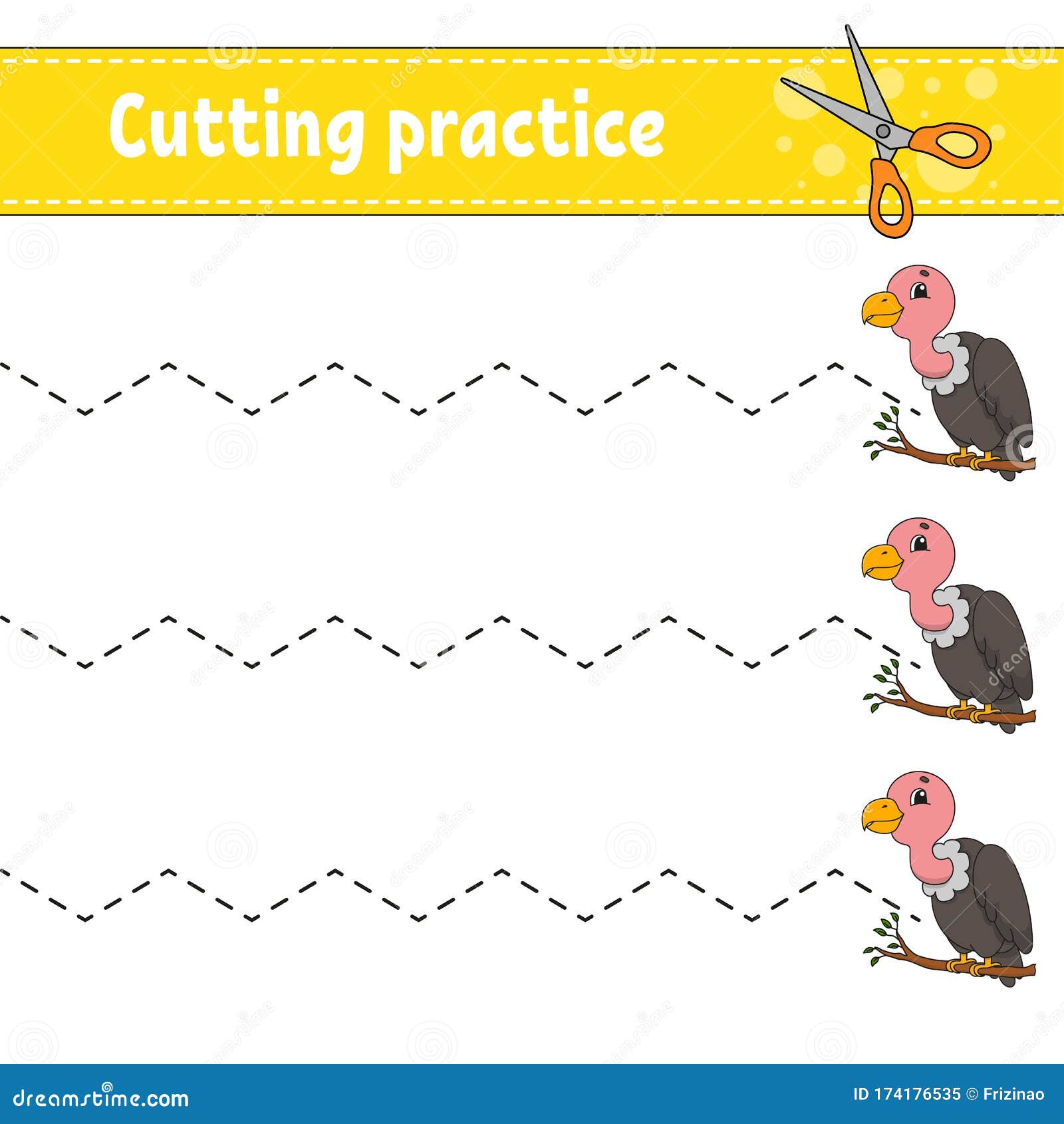 Cutting Practice for Kids. Bird Vulture. Education Developing Worksheet ...