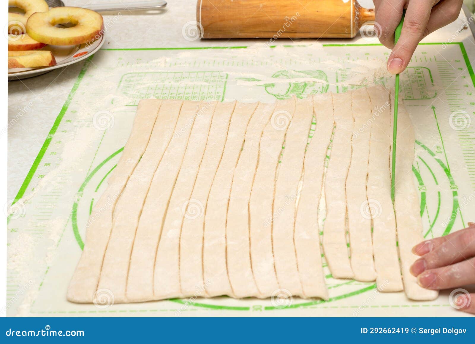 Cutting Puff Pastry into Strips with a Knife. Stock Image - Image of ...