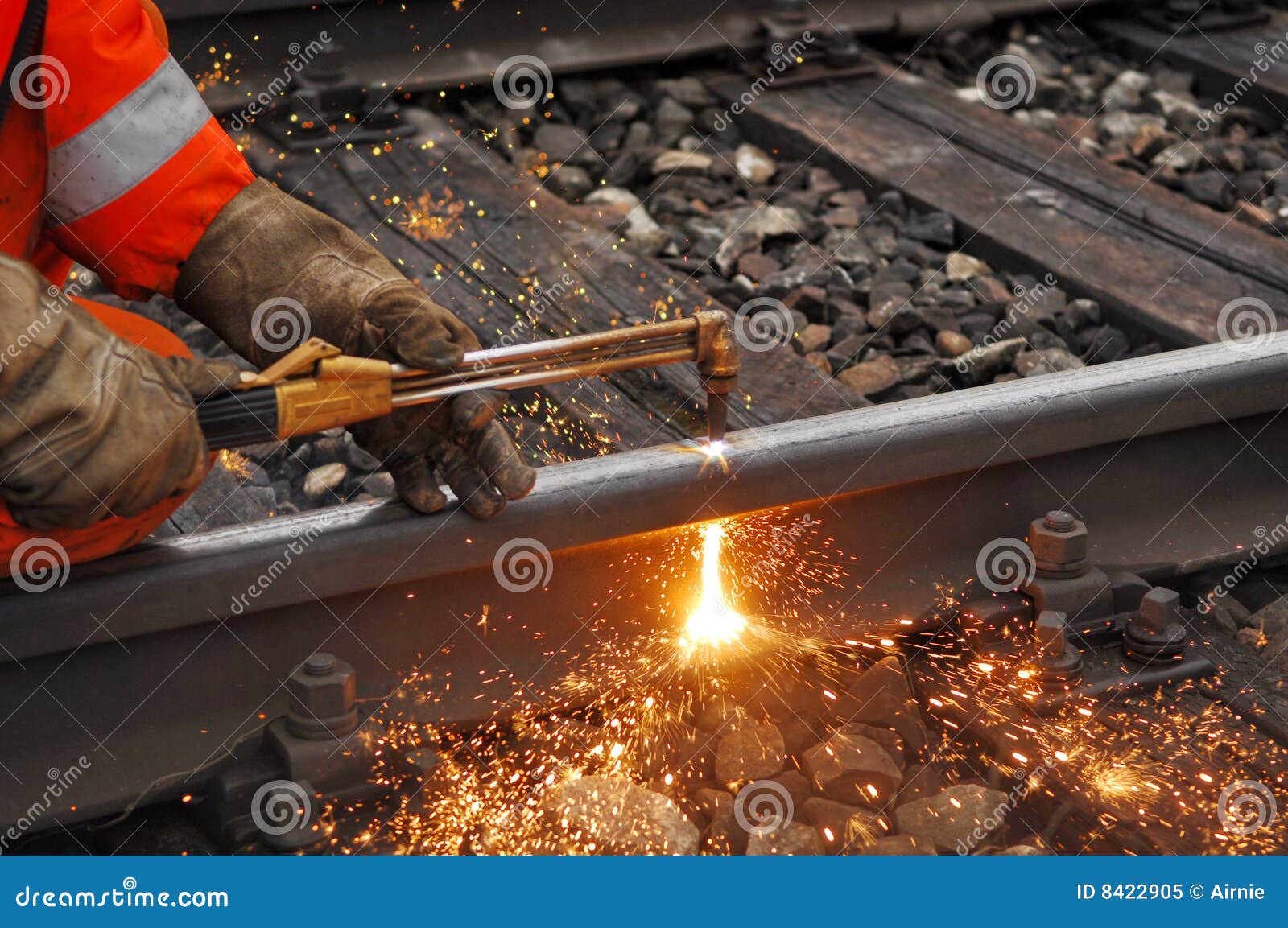 Cutting a rail stock image. Image of steel, flove, work - 8422905