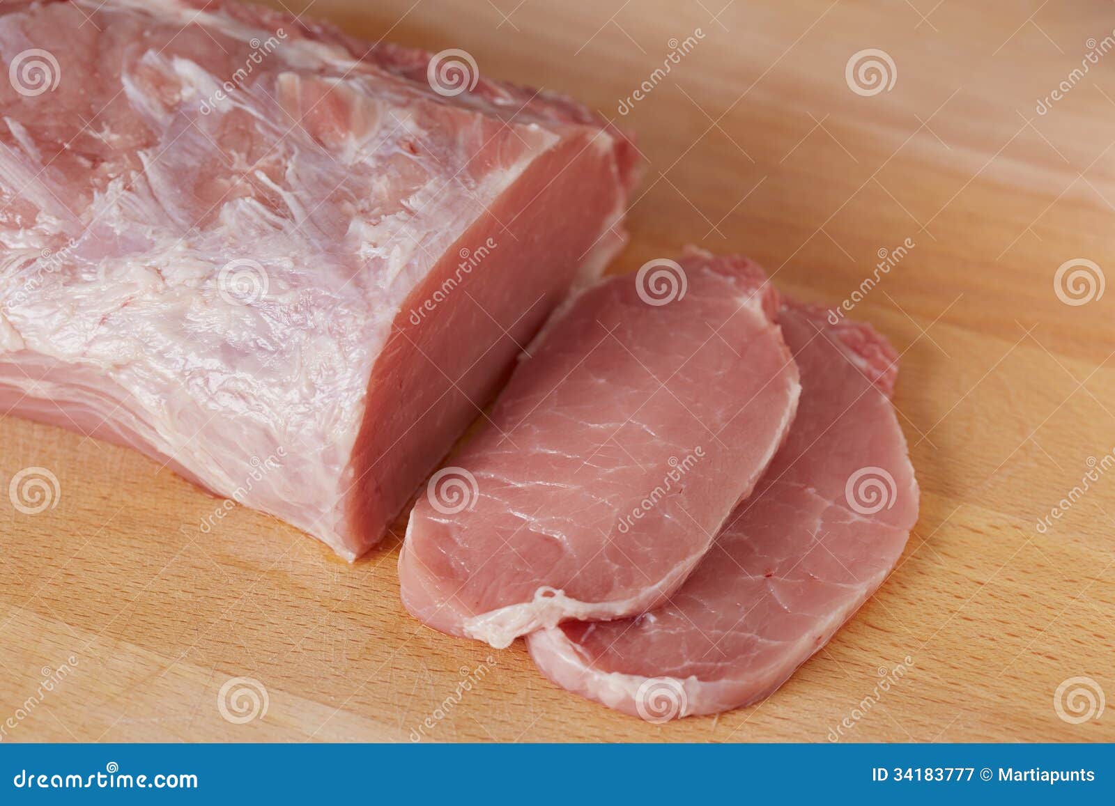 Cutting raw pork loin stock image. Image of cutting, slice - 34183777