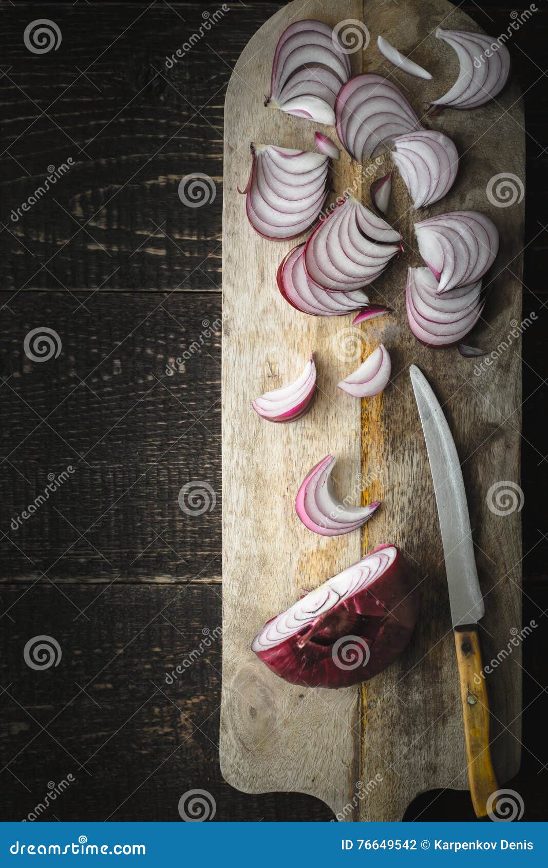 Cutting Red Onion on the Wooden Board Stock Photo - Image of brown ...