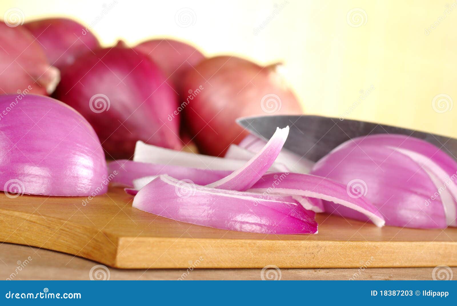 Cutting Red Onions stock image. Image of knife, blade - 18387203