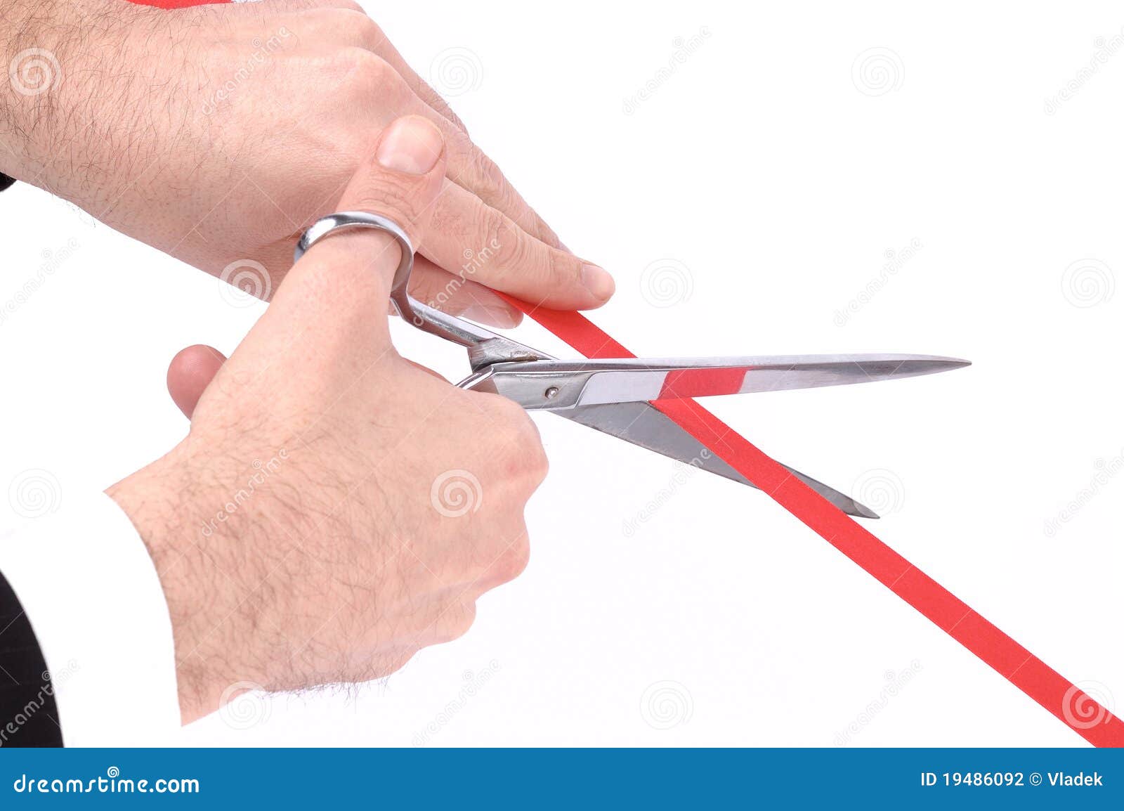 Cutting a Red Ribbon with Scissors Stock Photo - Image of finger ...