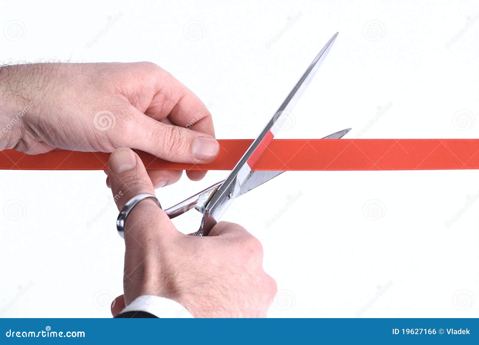 Cutting a Red Ribbon with Scissors Stock Photo - Image of ceremony ...
