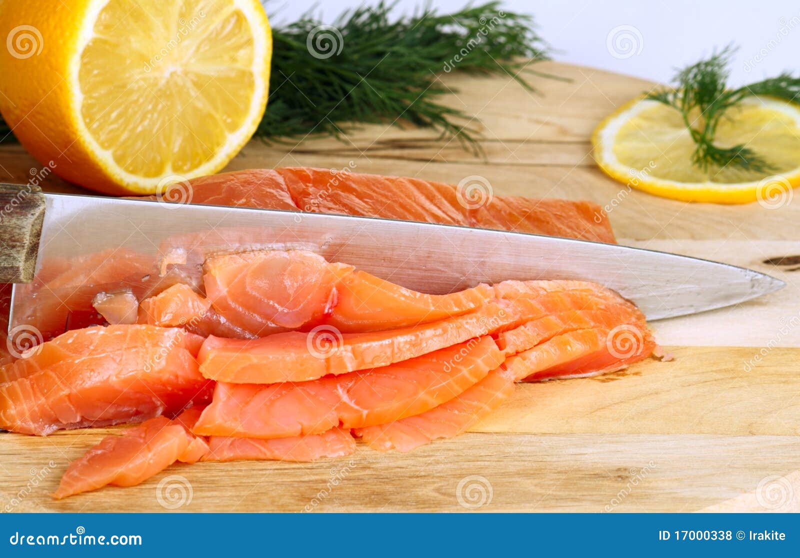 Cutting salmon stock photo. Image of fillet, dill, lunch - 17000338