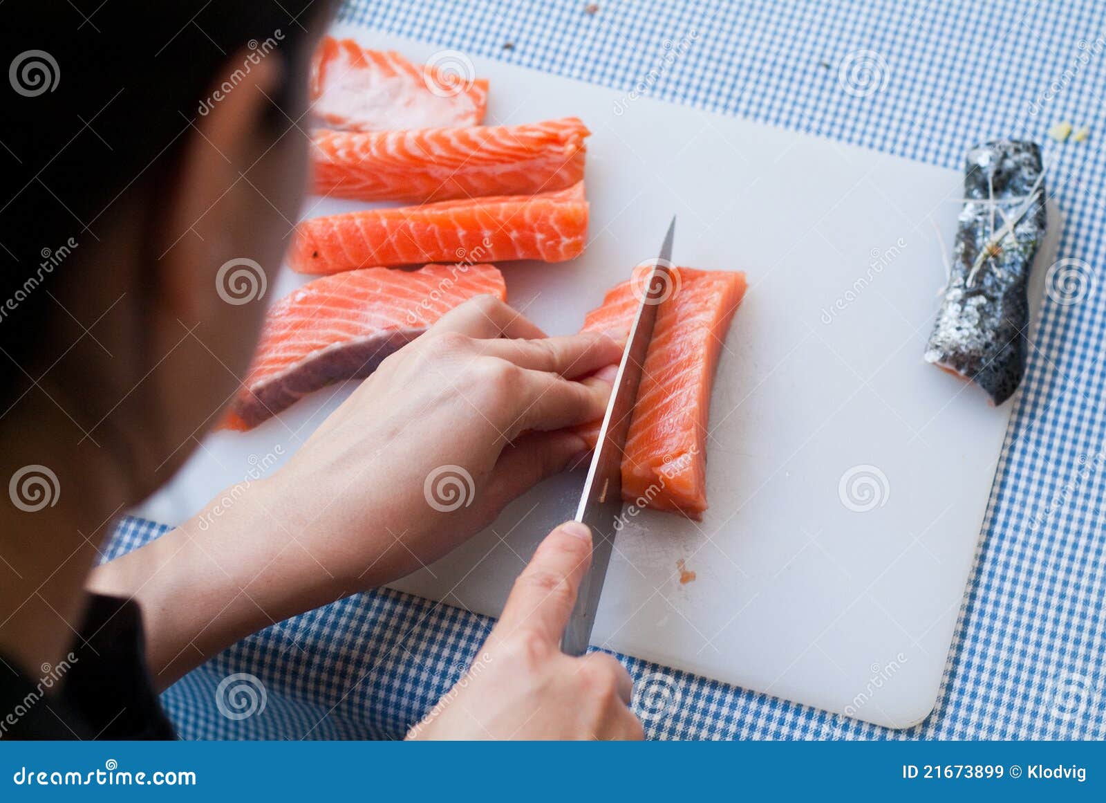 Cutting salmon stock image. Image of salmon, fish, hands - 21673899
