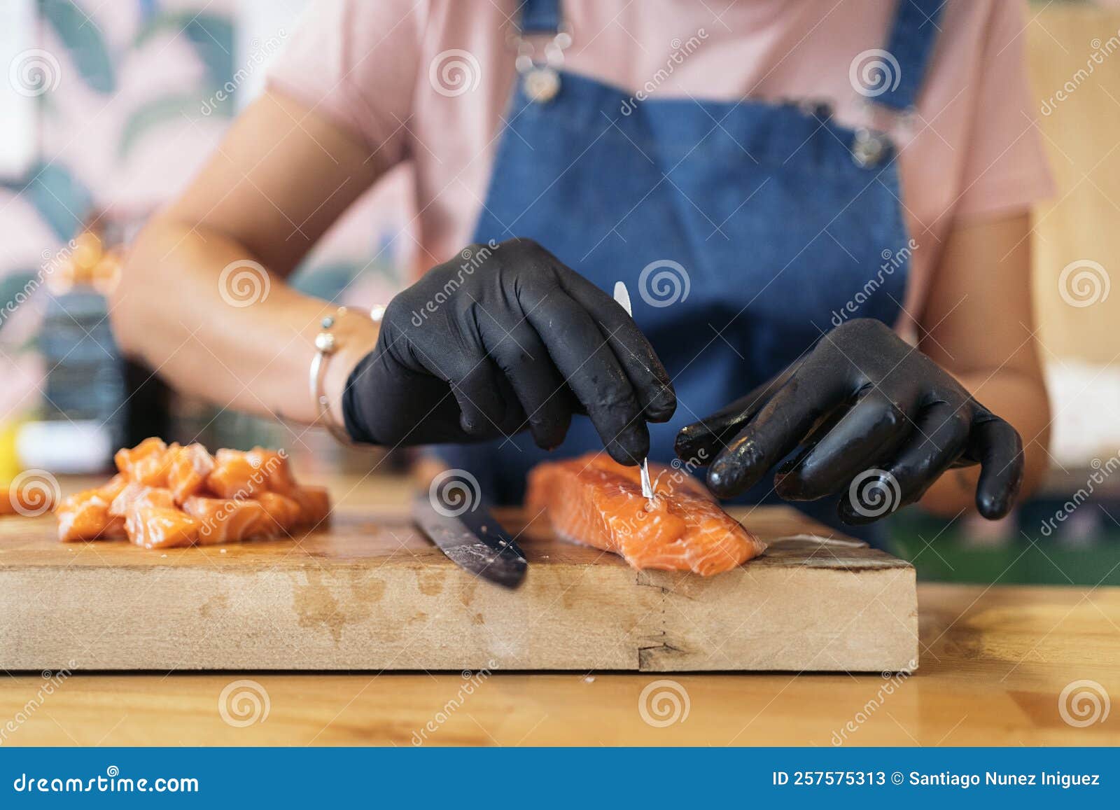 Cutting Salmon in Restaurant Stock Image - Image of ingredients, food ...