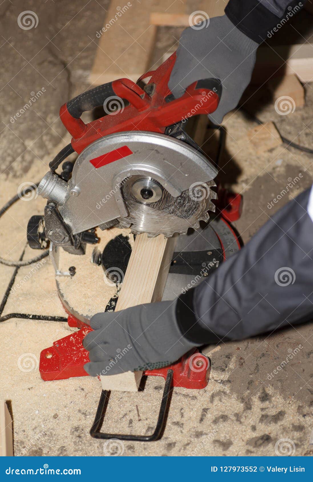 Cutting Saw for Wood and Human Hands in Gloves Stock Photo - Image of ...