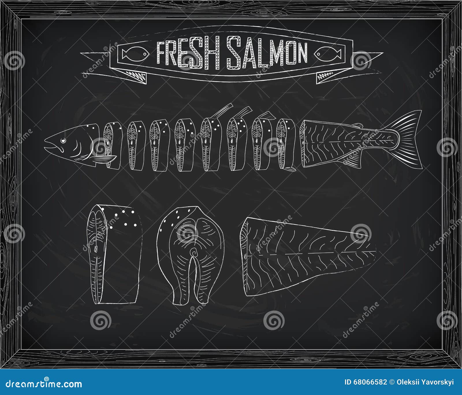 Cutting Scheme Fresh Salmon Stock Vector - Illustration of chalk ...