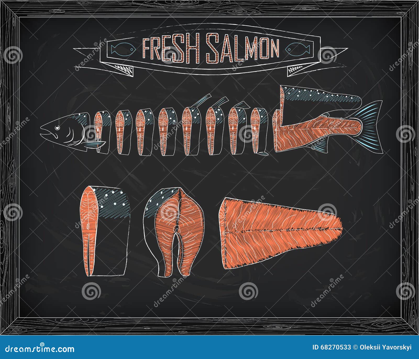 Cutting Scheme Fresh Salmon Stock Vector - Illustration of gourmet ...