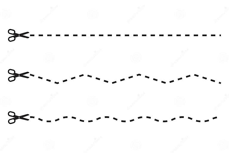 Cutting Scissors Lines. Dashed Border Outline. Paper Cutting Shape ...