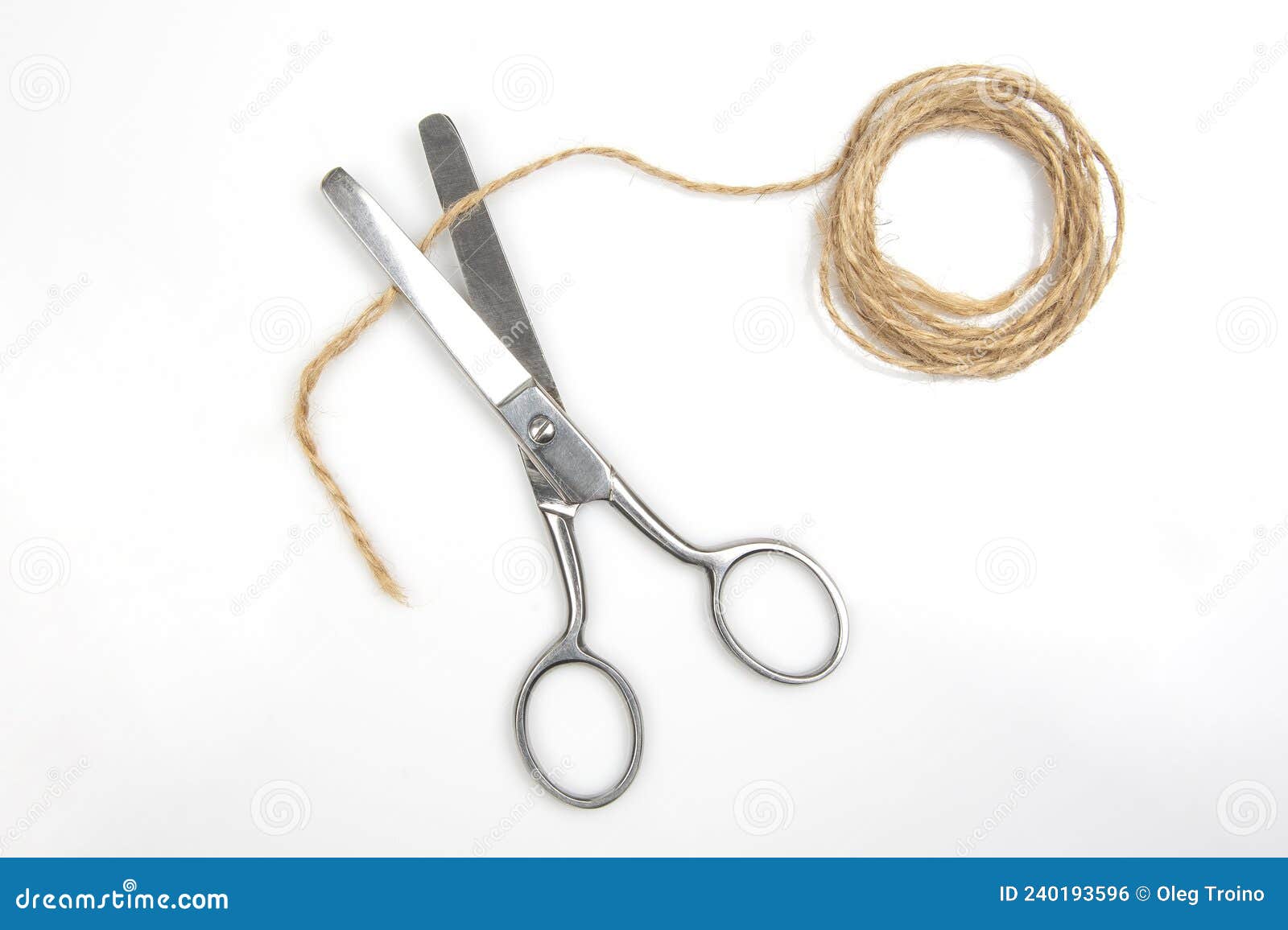 Cutting Scissors and Thread Rope Isolated on White Background Stock ...
