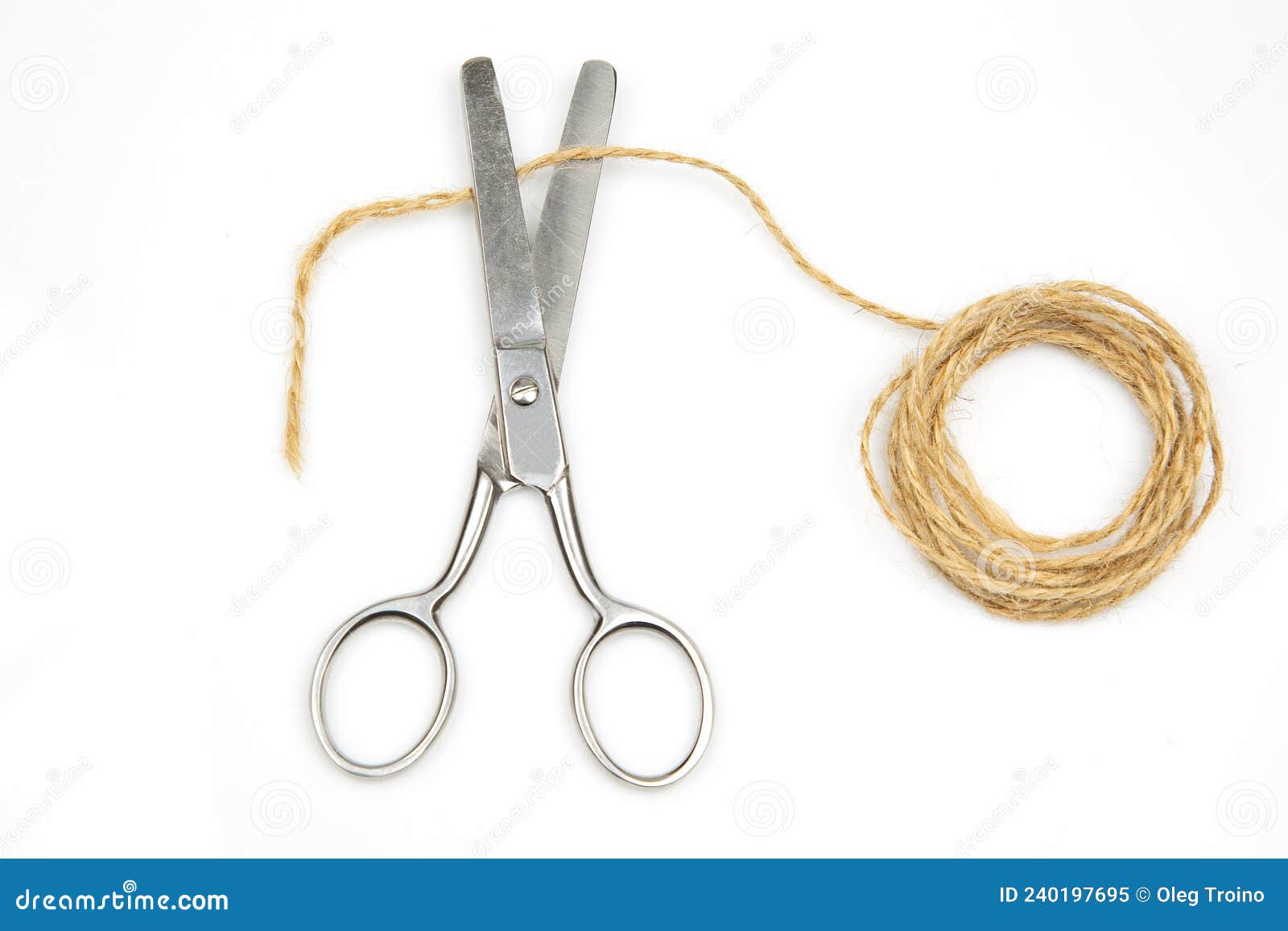 Cutting Scissors and Thread Rope Isolated on White Background Stock ...