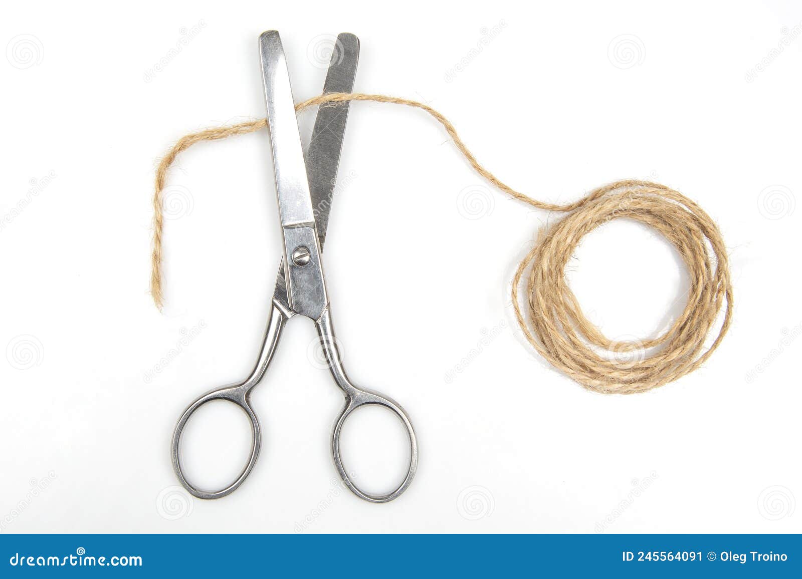 Cutting Scissors and Thread Rope Isolated on White Background Stock ...