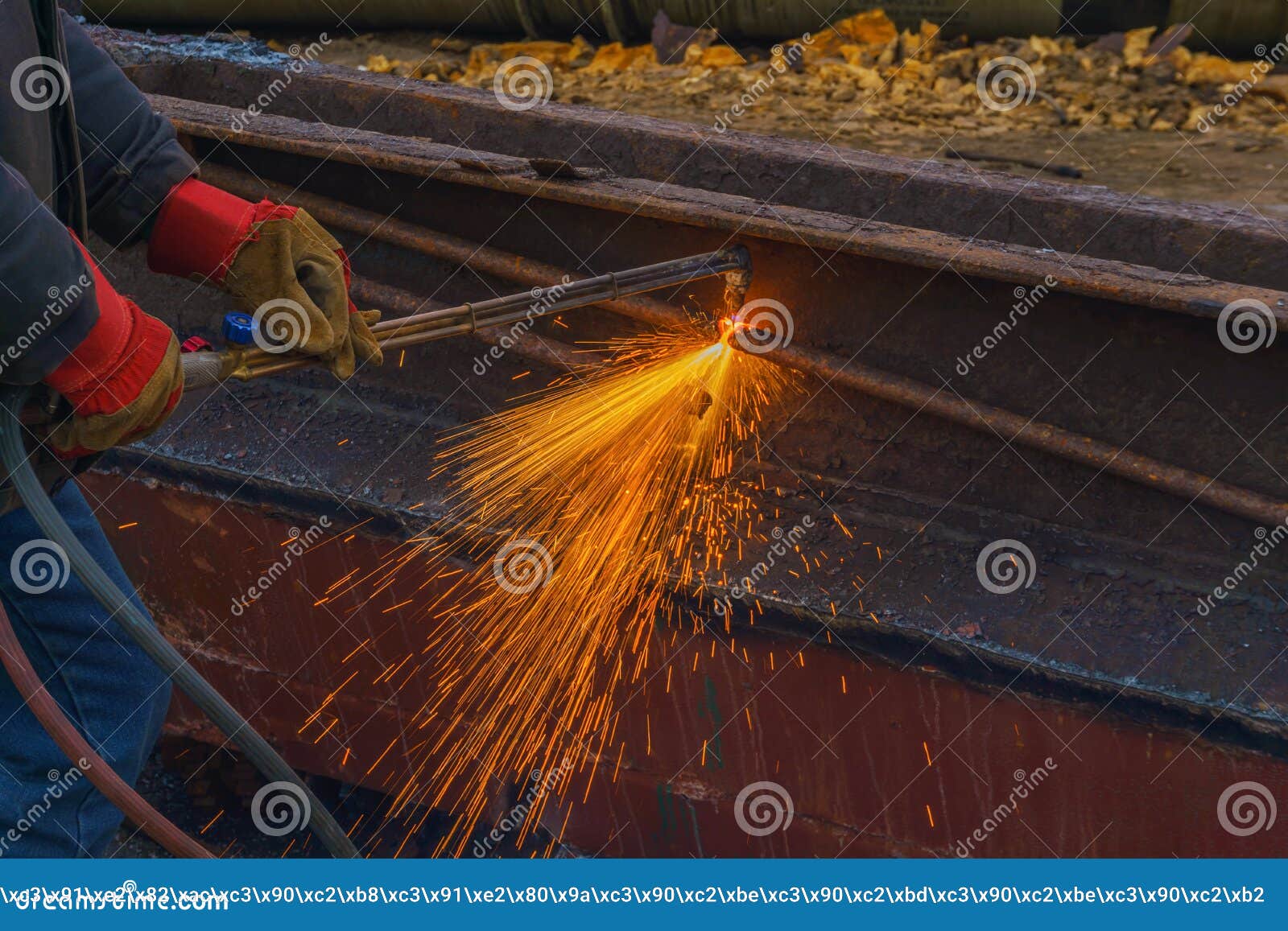Cutting Scrap Metal by Thermal Lance Closeup Stock Image - Image of ...