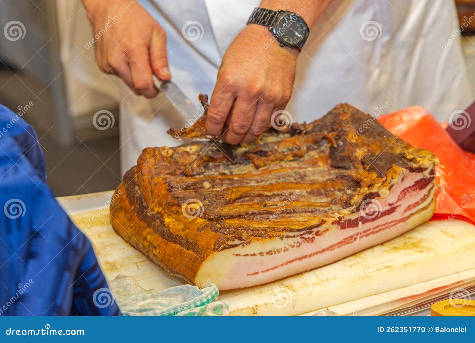Cutting Slab of Bacon stock photo. Image of food, delicatessen - 262351770