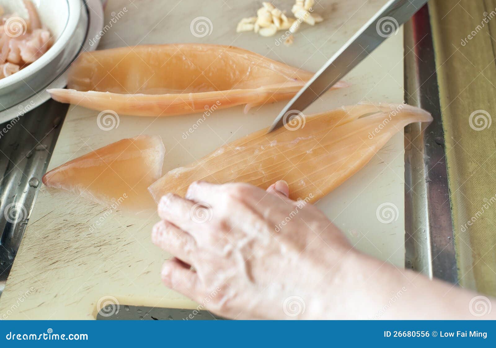 Cutting the Squid in the Kitchen Stock Photo - Image of squid, hands ...
