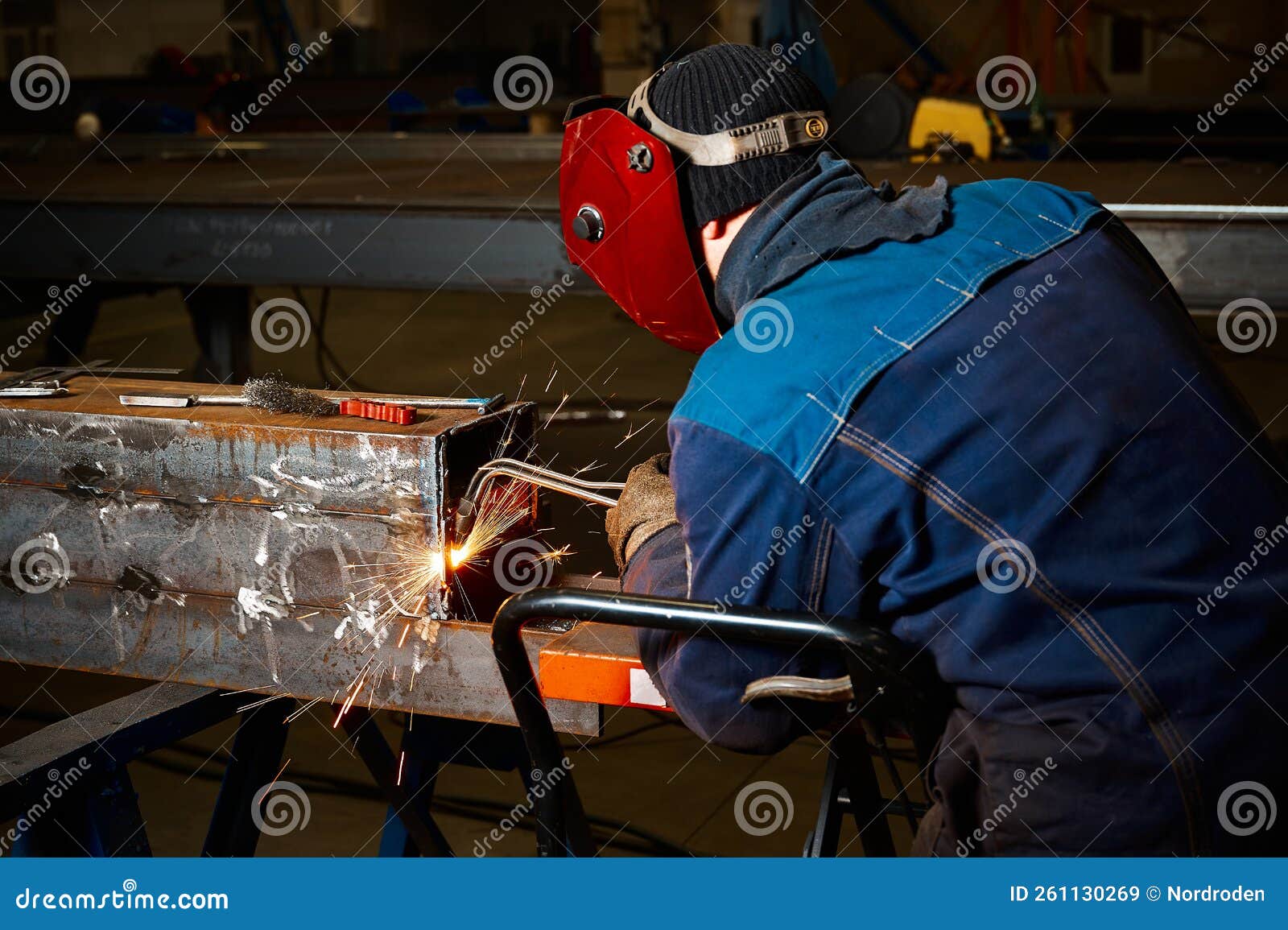 Cutting a Steel Beam with a Torch. Stock Image - Image of beam ...