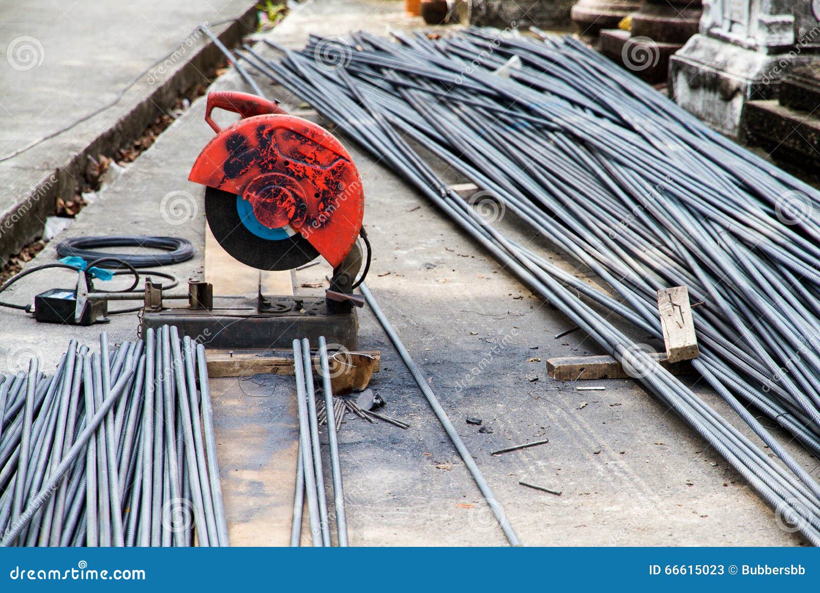 Cutting Steel Machine on at the Construction Site. Stock Image - Image ...