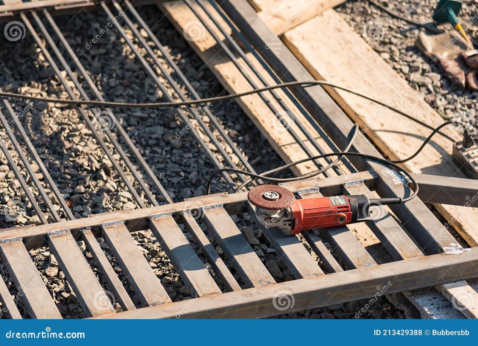 Cutting Steel Machine on at the Construction Site Stock Photo - Image ...
