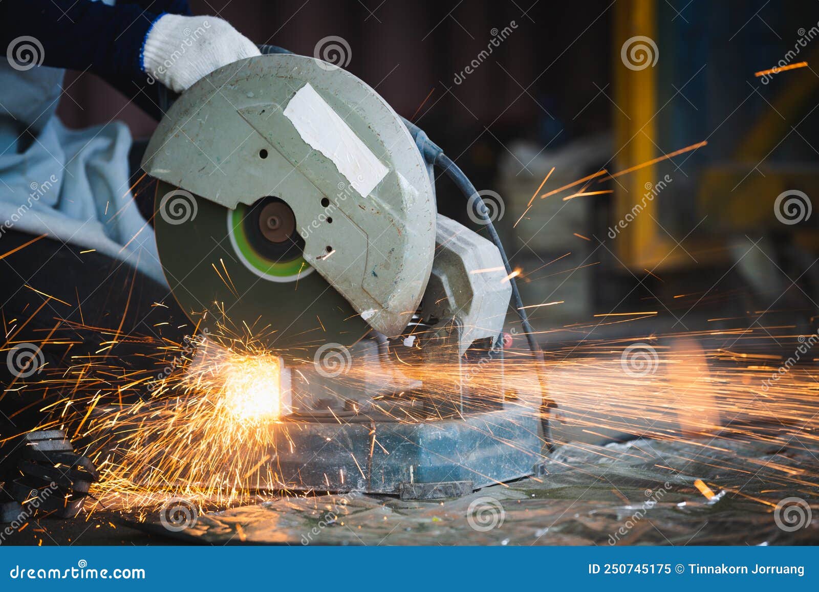 Cutting of a Steel with Splashes of Sparks at Construction Site Stock ...