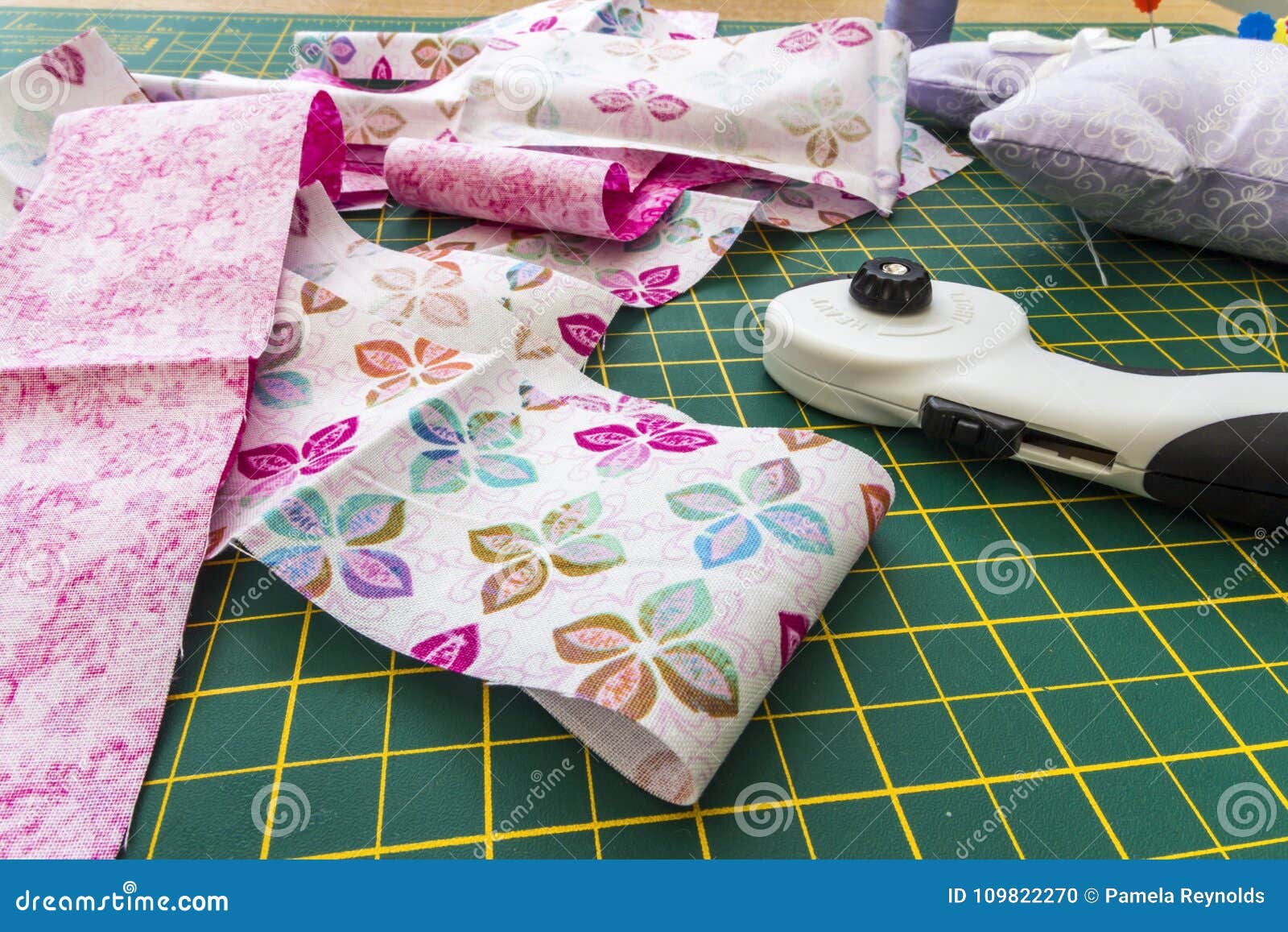 Cutting Strips of Fabric for Patchwork Stock Photo - Image of textile ...