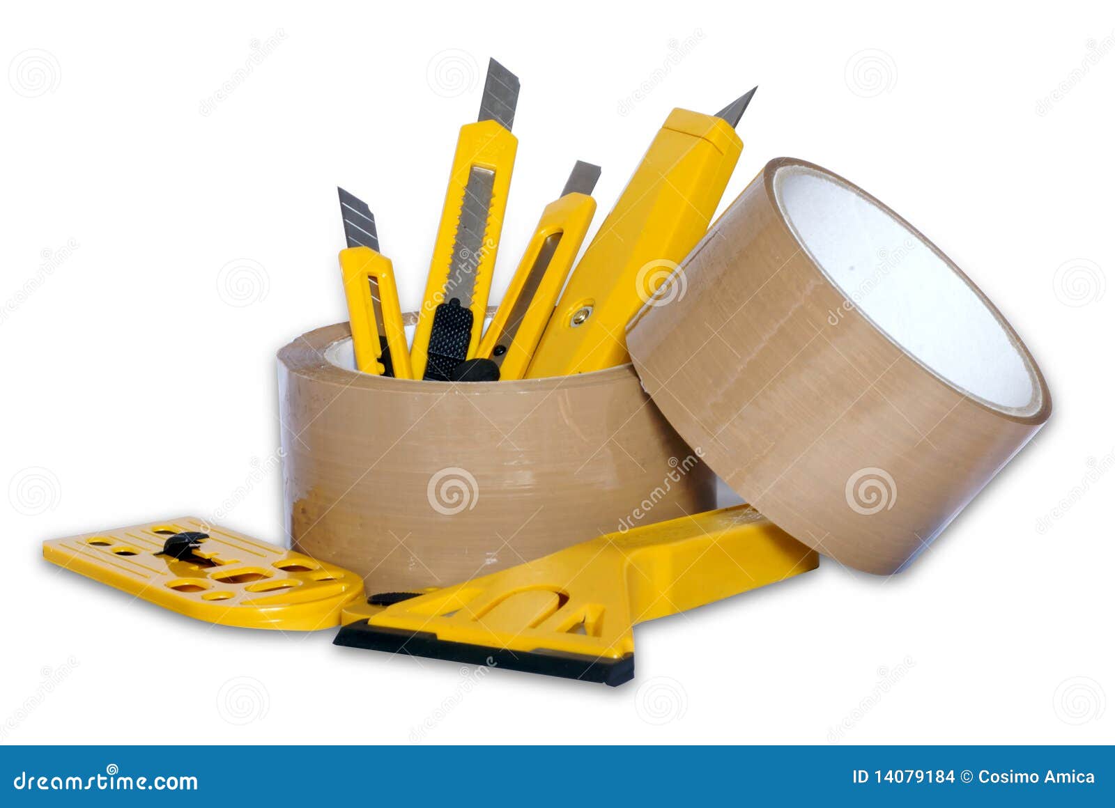 Cutting Tools Set with Rolls Tape Stock Photo - Image of scotch, white ...