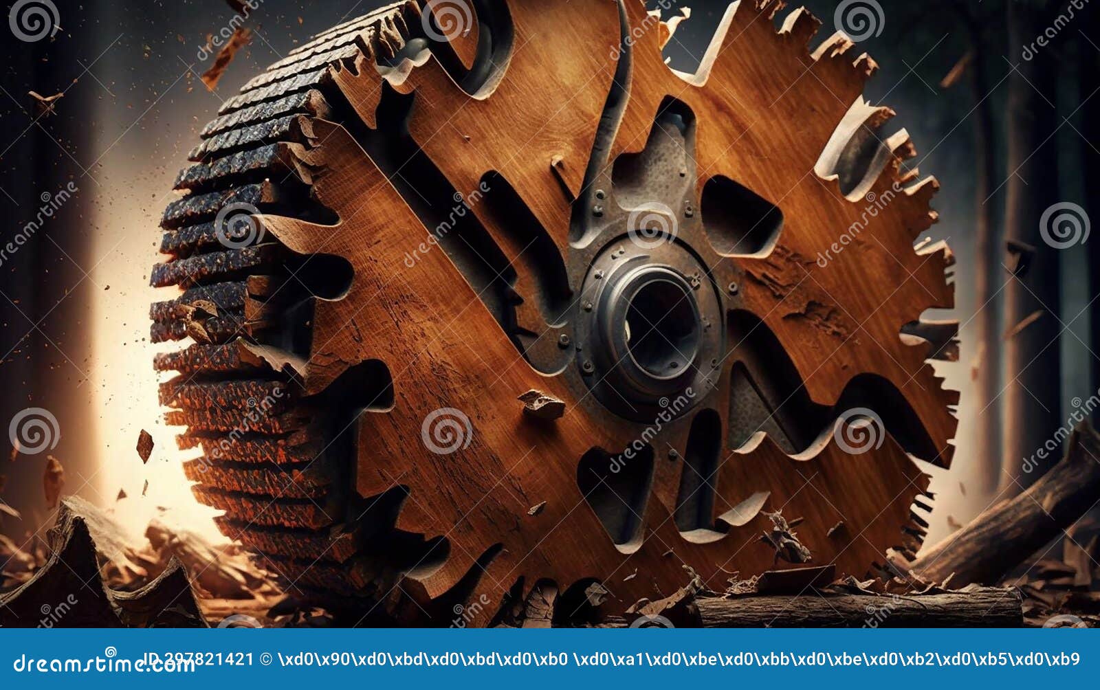 Cutting a Tree with a Machine. Sawmill.Generative AI Stock Illustration ...