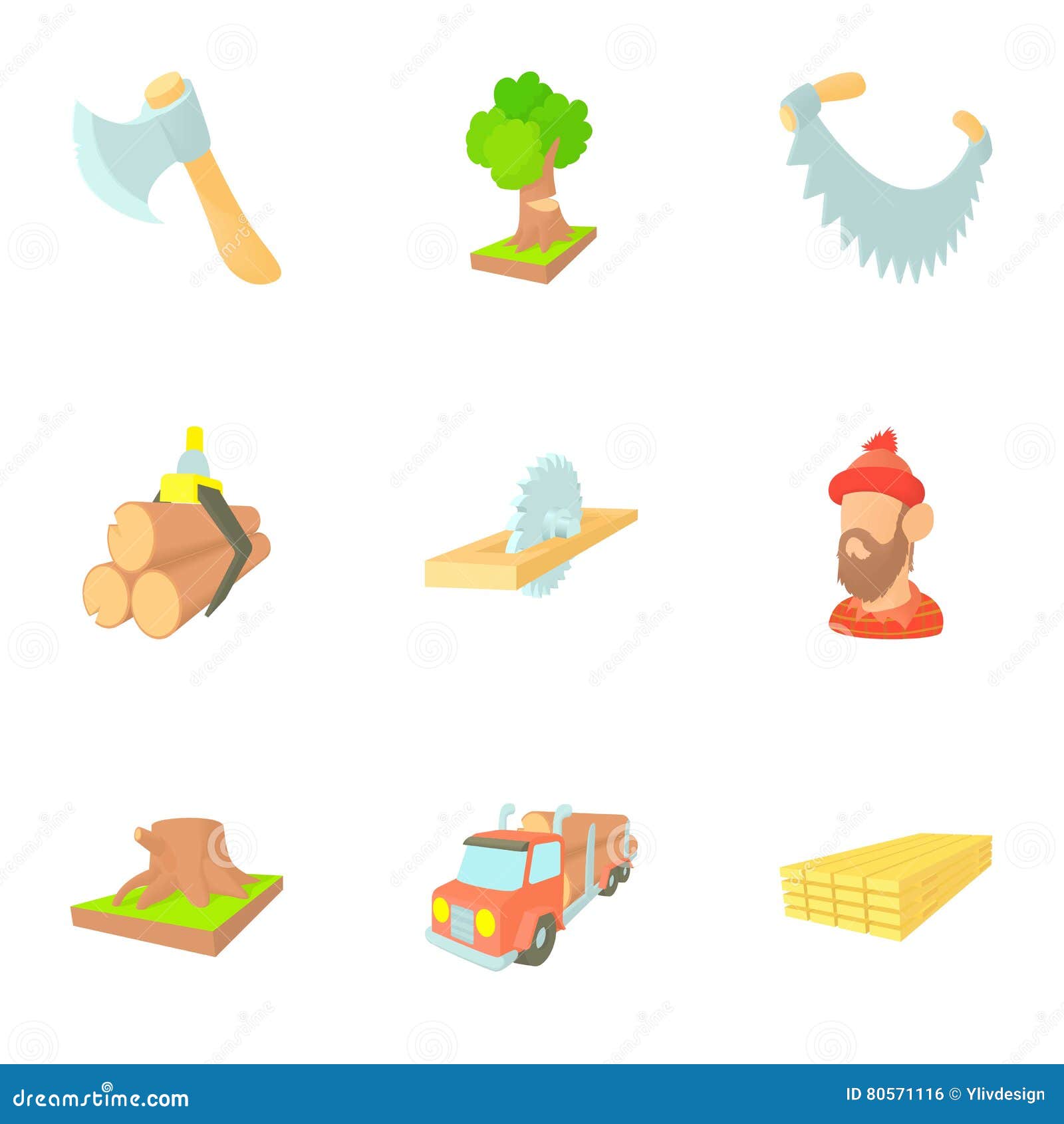 Cutting of Trees Icons Set, Cartoon Style Stock Vector - Illustration ...