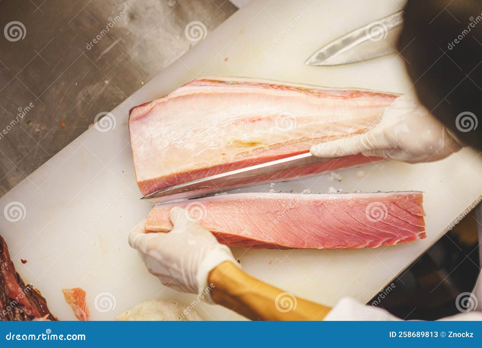 Cutting Tuna Fish on Cutting Board Stock Image - Image of clipping ...