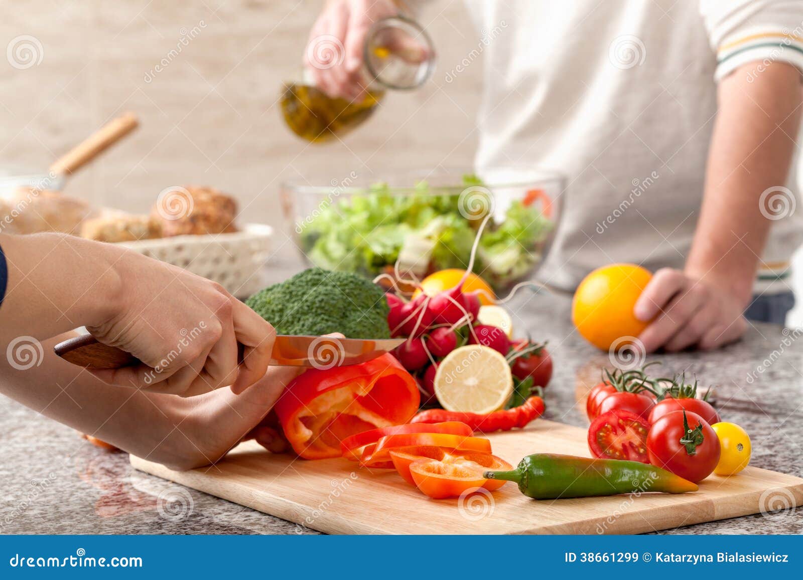 Cutting a Vegetables for Salad Stock Image - Image of lemon, dinner ...