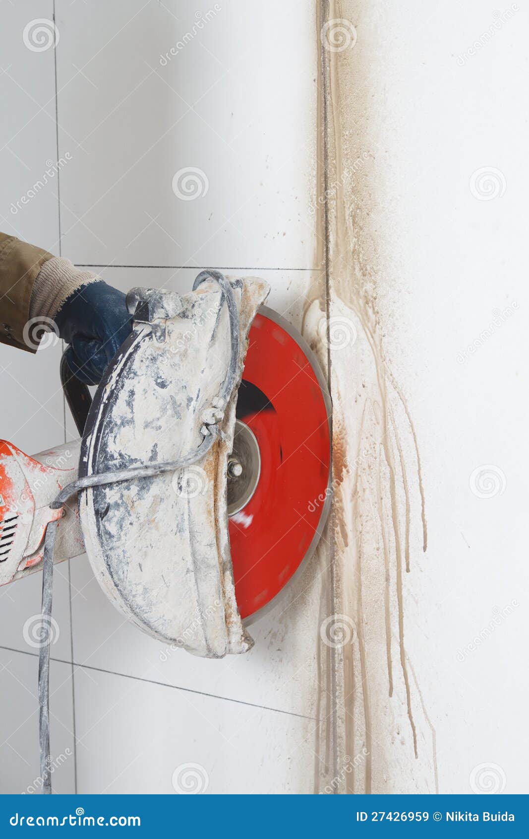 Cutting Wall with Electric Tool Stock Image - Image of disk, skill ...