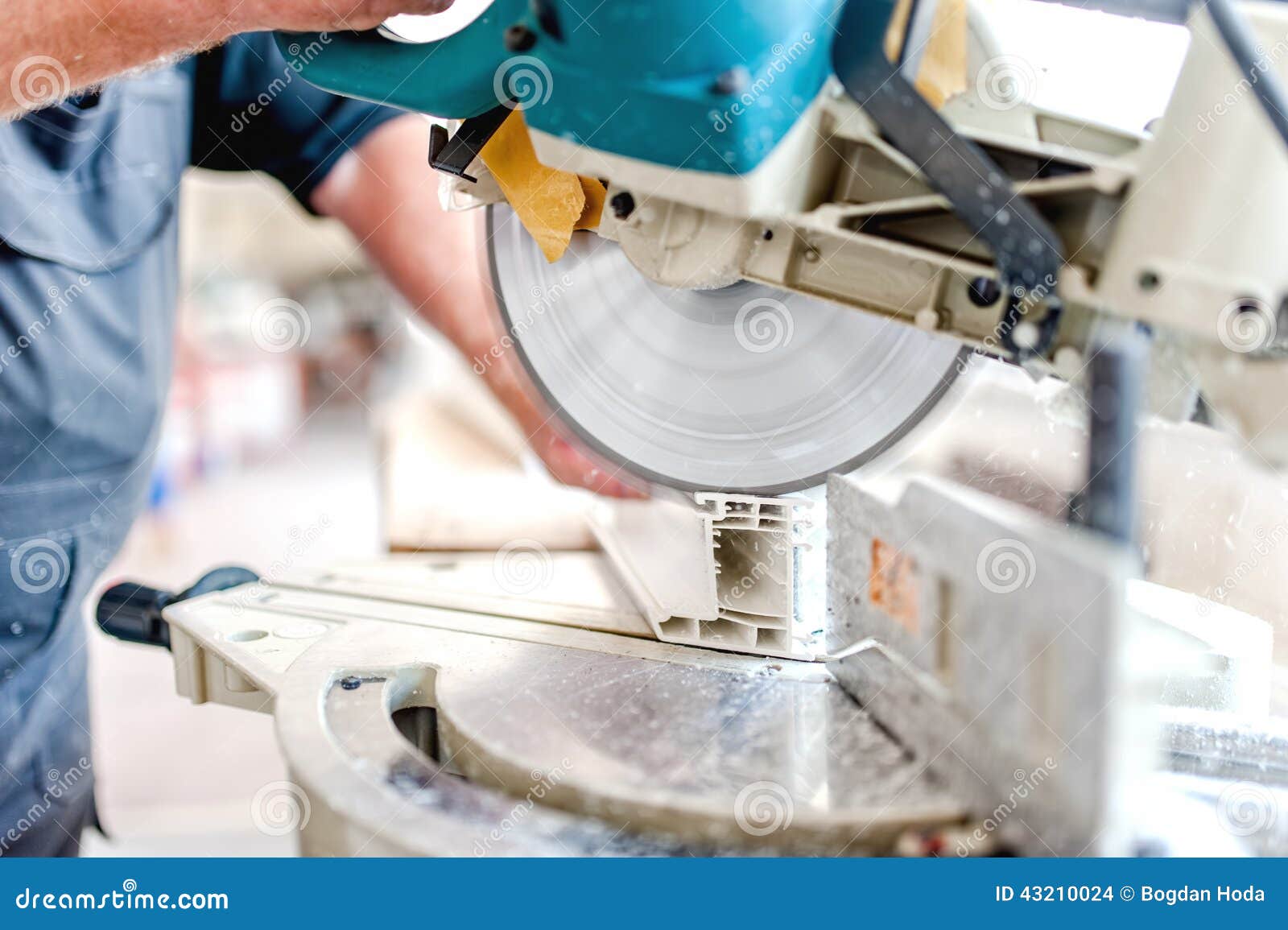 Cutting Window Frame Profile. Circular Saw Stock Photo - Image of ...