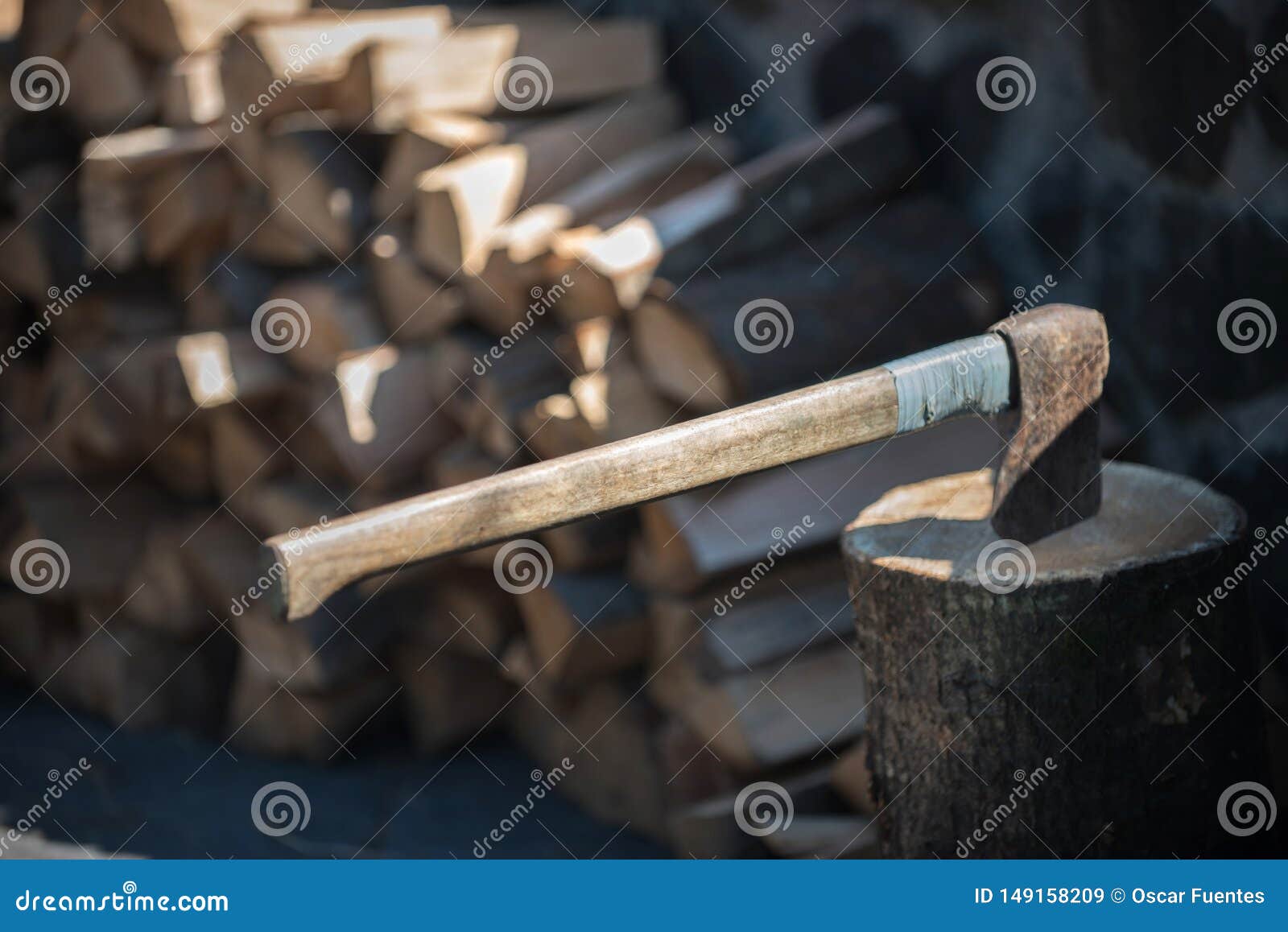 Cutting Wood with Ax, Wood for Winter Stock Image - Image of natural ...